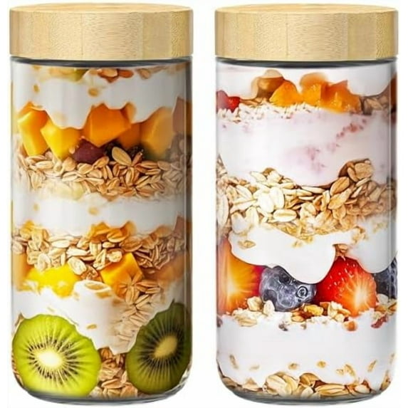 2 pack 24oz Overnight Oats Containers with Bamboo Lids, Glass Jars with ...