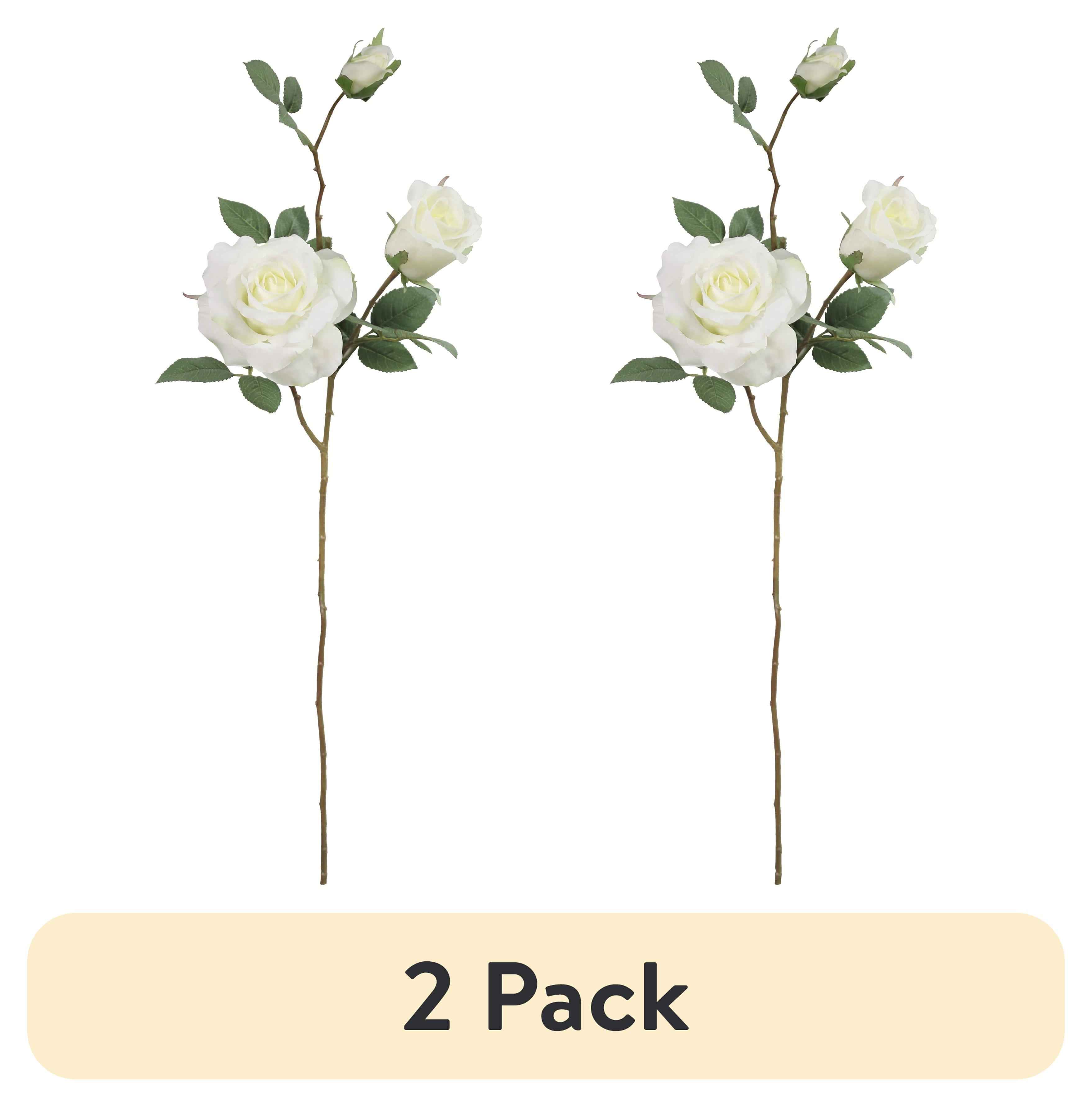 (2 pack) 29.5-inch Artificial Silk White Rose 3 Heads Long Spray, for ...