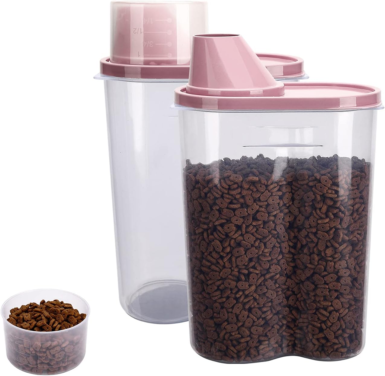 2-pack 2lb/2.5L pet food storage containers with measuring cup, lid and ...