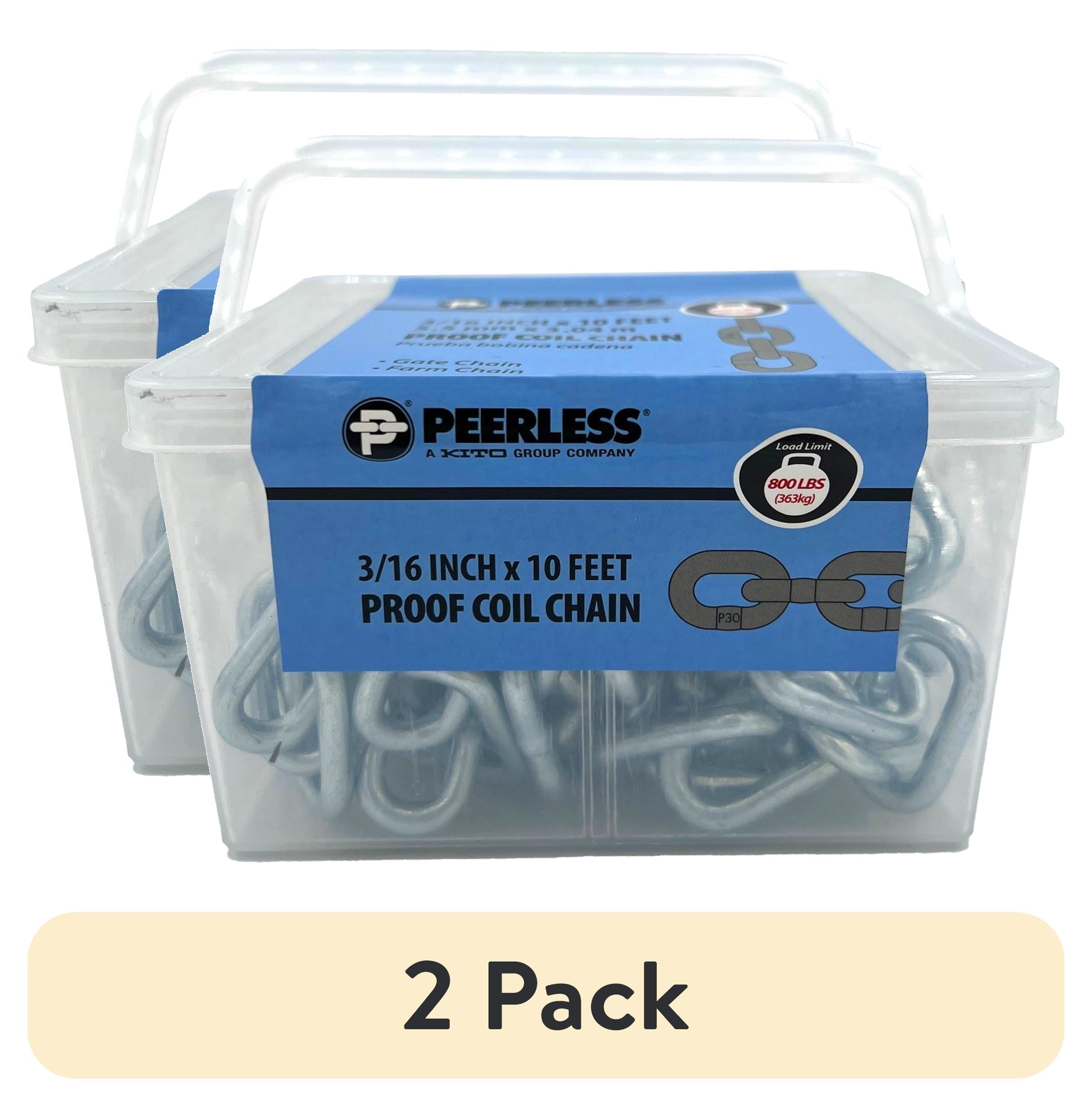 (2 pack) 3/16" Proof Coil Chain, 10', Grade 30, Zinc, Peerless Chain ...