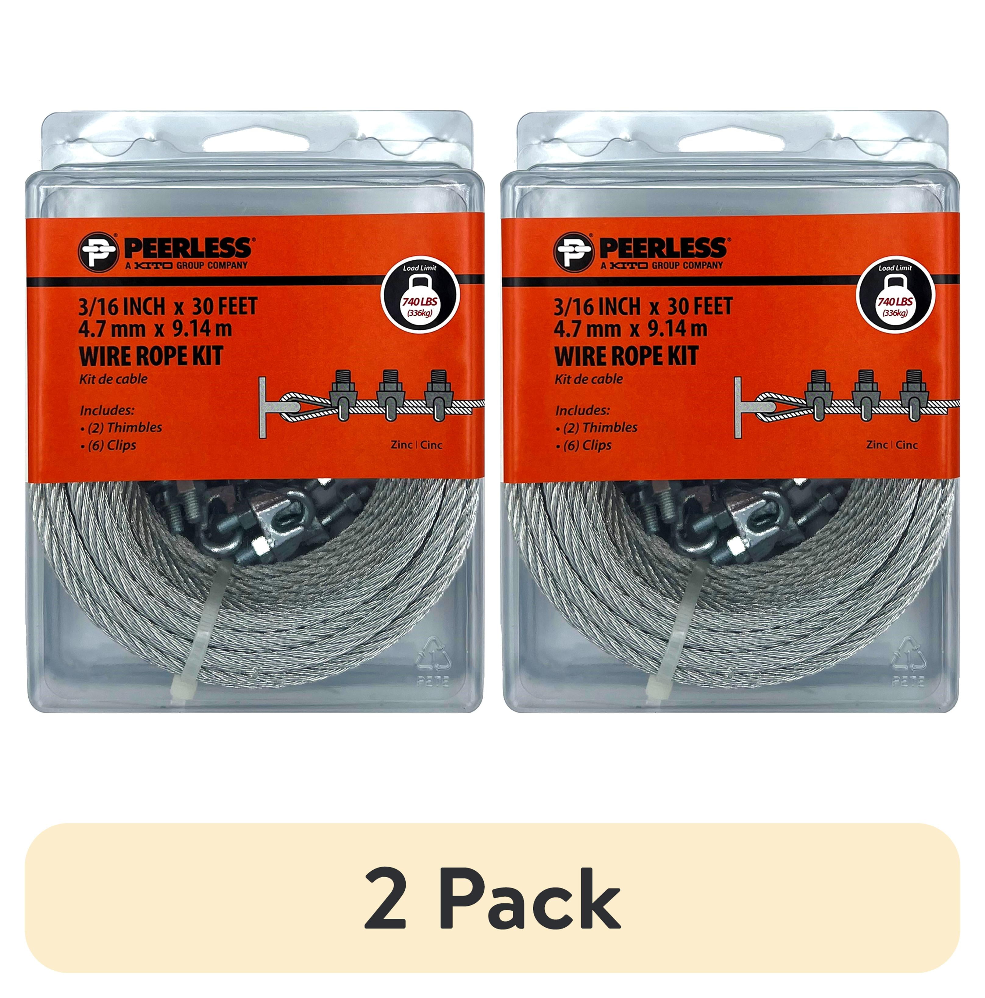 Peerless 3/16 Inch Wire Rope Kit 30 Feet with Thimbles and Clips Zinc ...