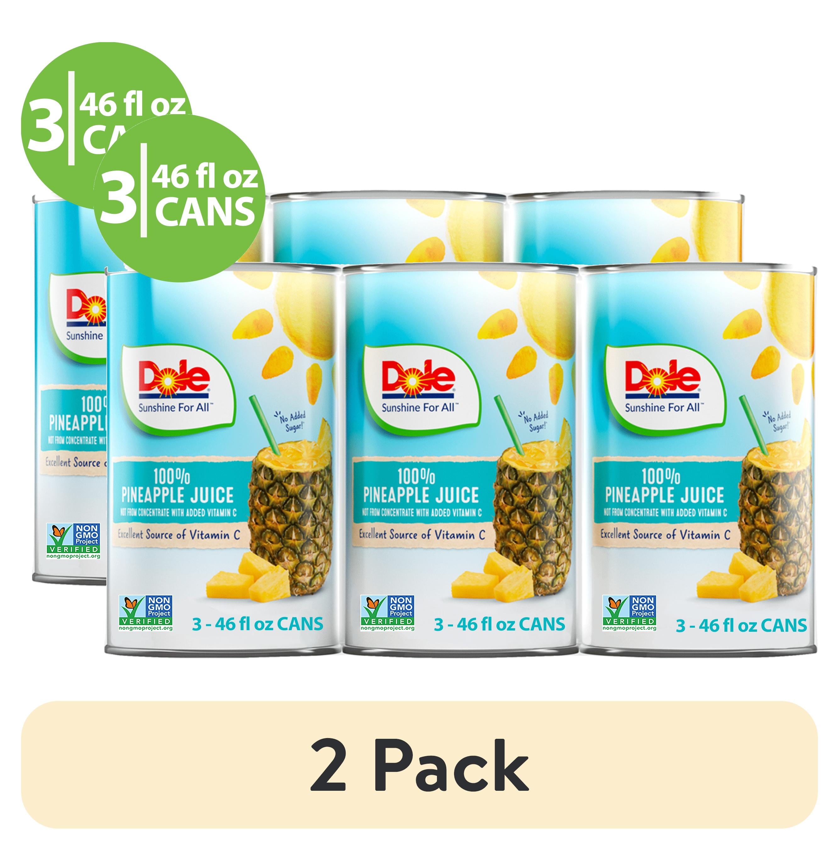 (2 pack) (3 Cans) Dole All Natural 100% Pineapple Juice, 46 fl oz Can ...