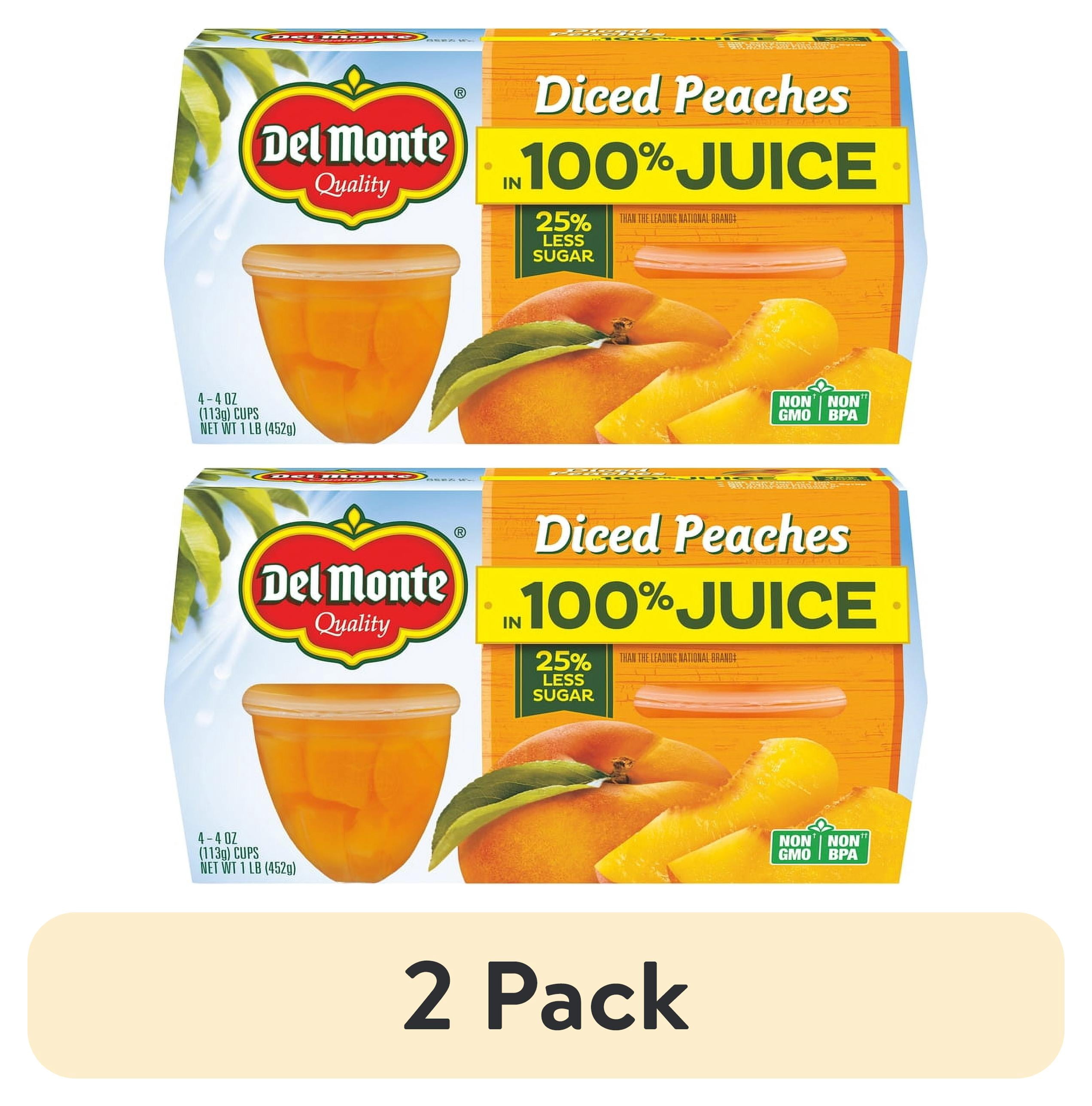 (2 pack) (4 Cups) Del Monte Diced Peaches Fruit Cup Snacks, 100% Juice ...