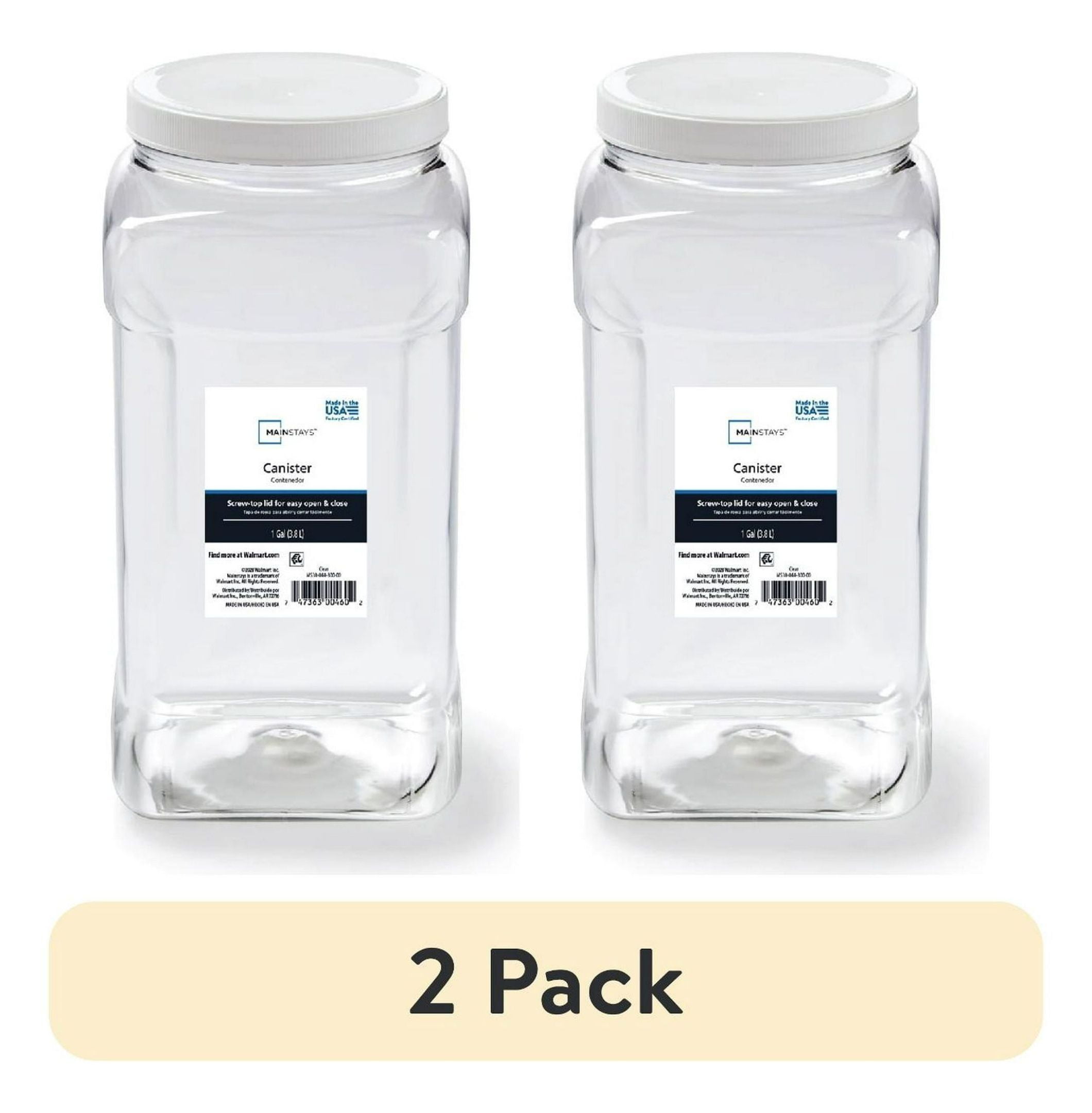 (2 pack) 4-Quart Clear Plastic Canister with White -Top Lid (1 Each) 5.83" x 5.16" x 10.20 ...