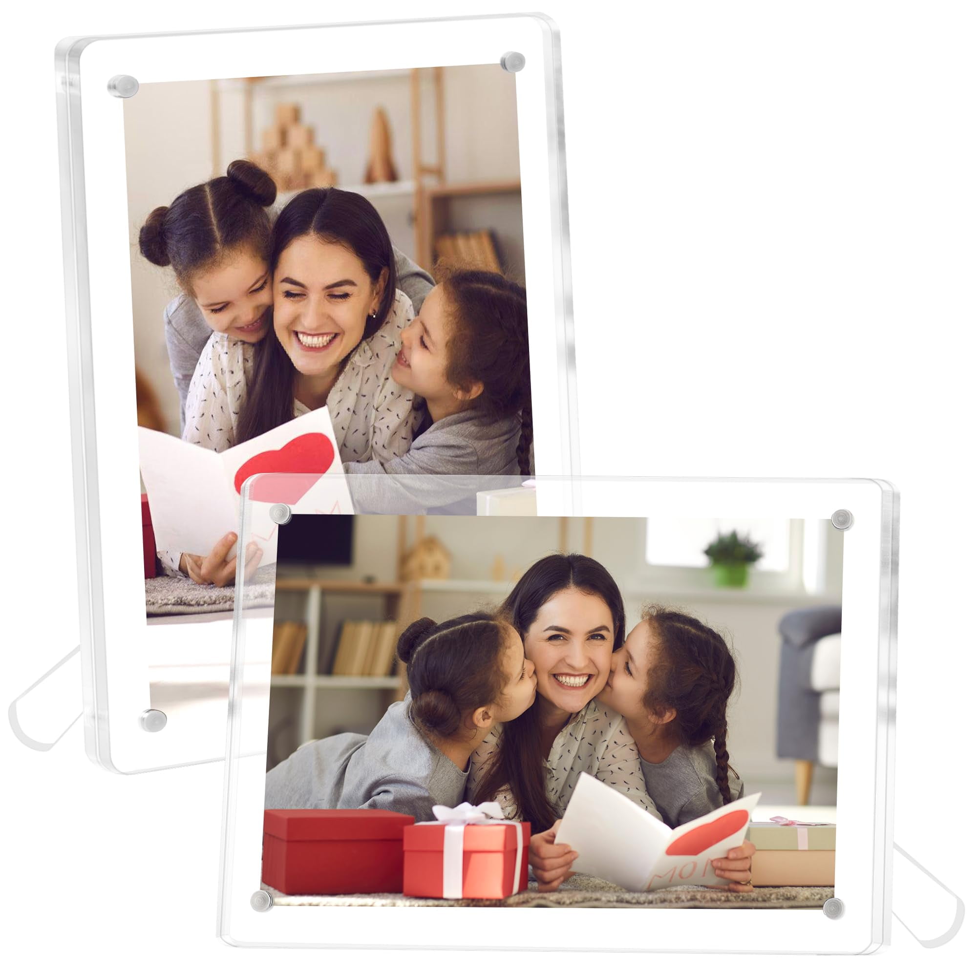2 pack 4x6 acrylic picture frames, clear magnetic photo frames with ...