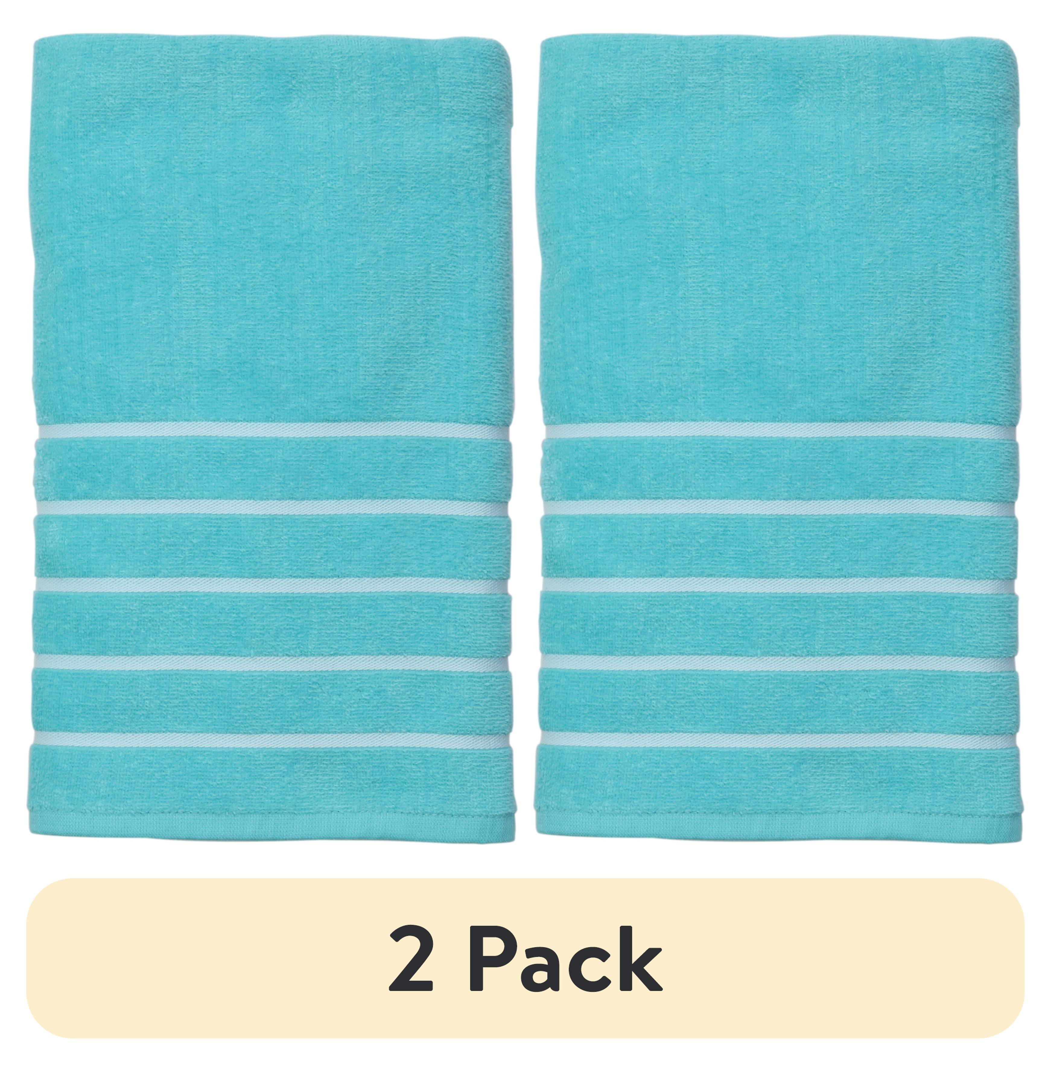 (2 pack) 5.96 Cotton Beach Towel, 28x60, Mainstays, Light Blue Multi ...