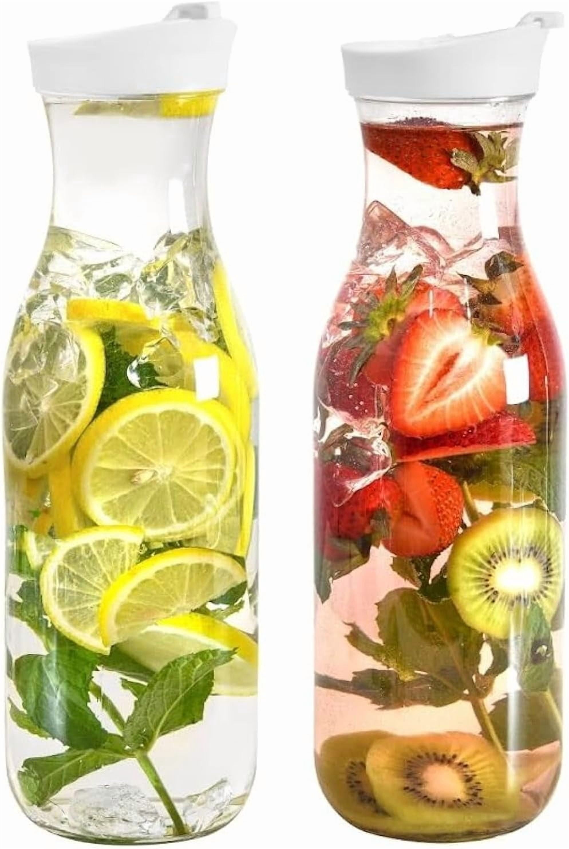 **(2-pack 50oz) plastic water pitcher with lid, round carafe with lids ...