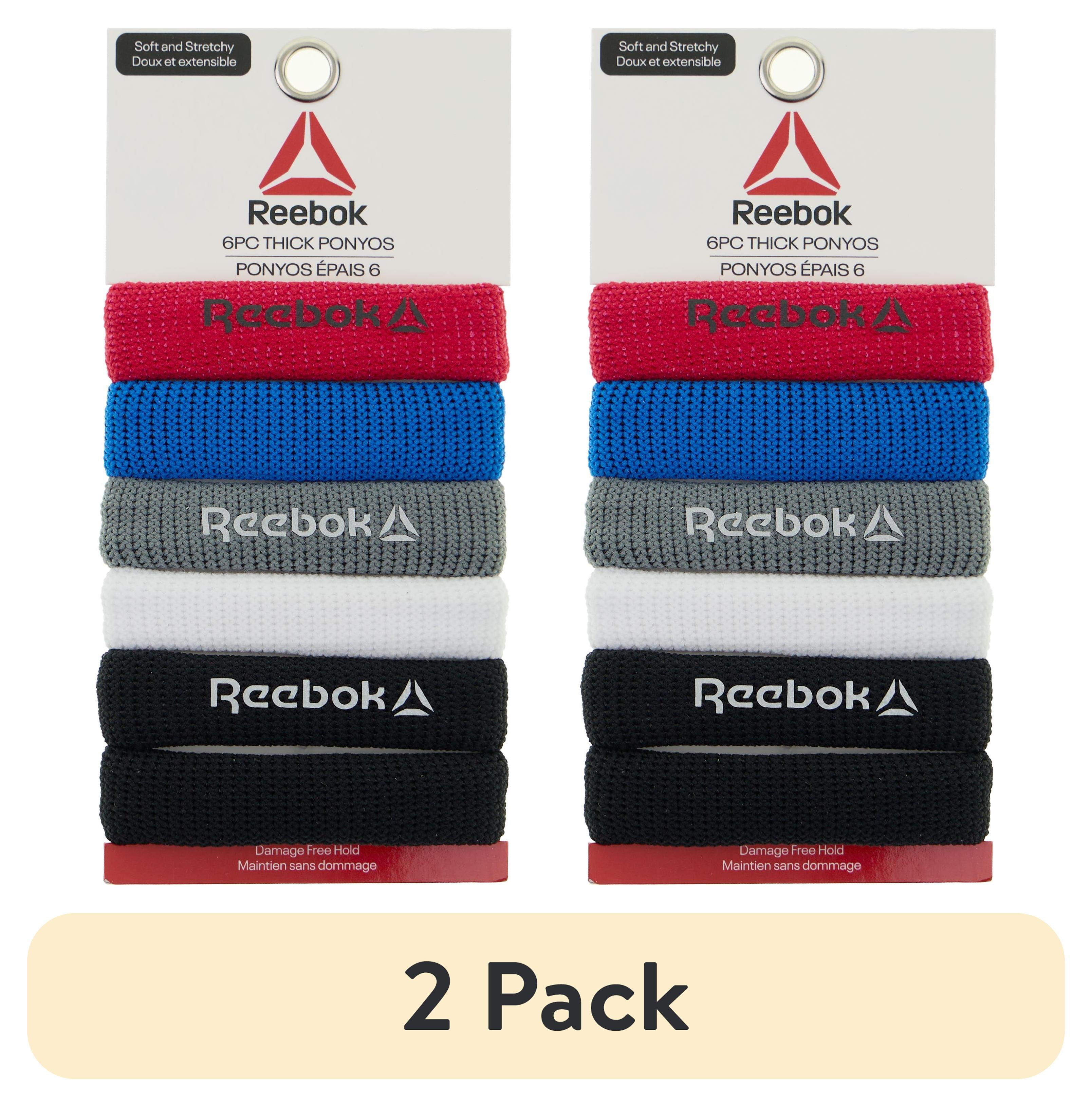 (2 pack) Reebok 6 Piece Thick Ponyos for All Hair Types, Soft Fabric ...