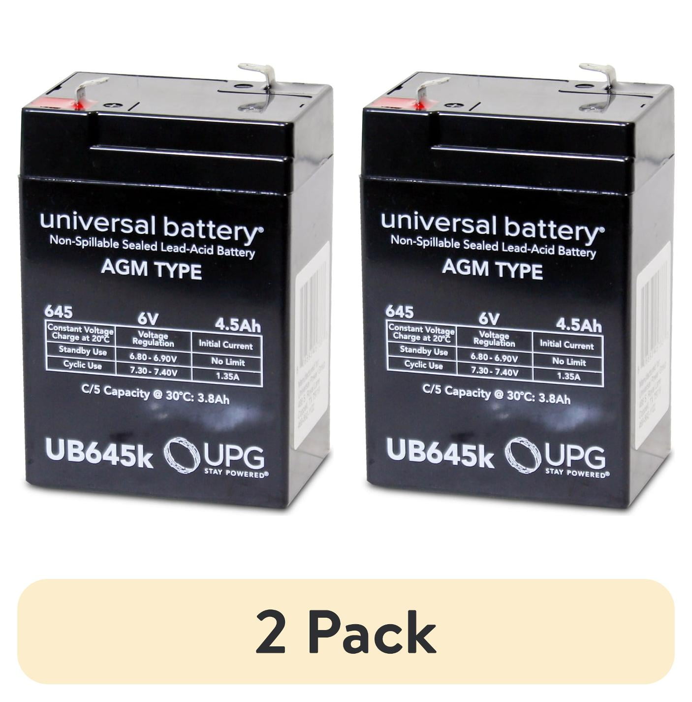 (2 pack) Universal Power Group 6 Volt 4.5Ah AGM Battery, F1 Terminal ...