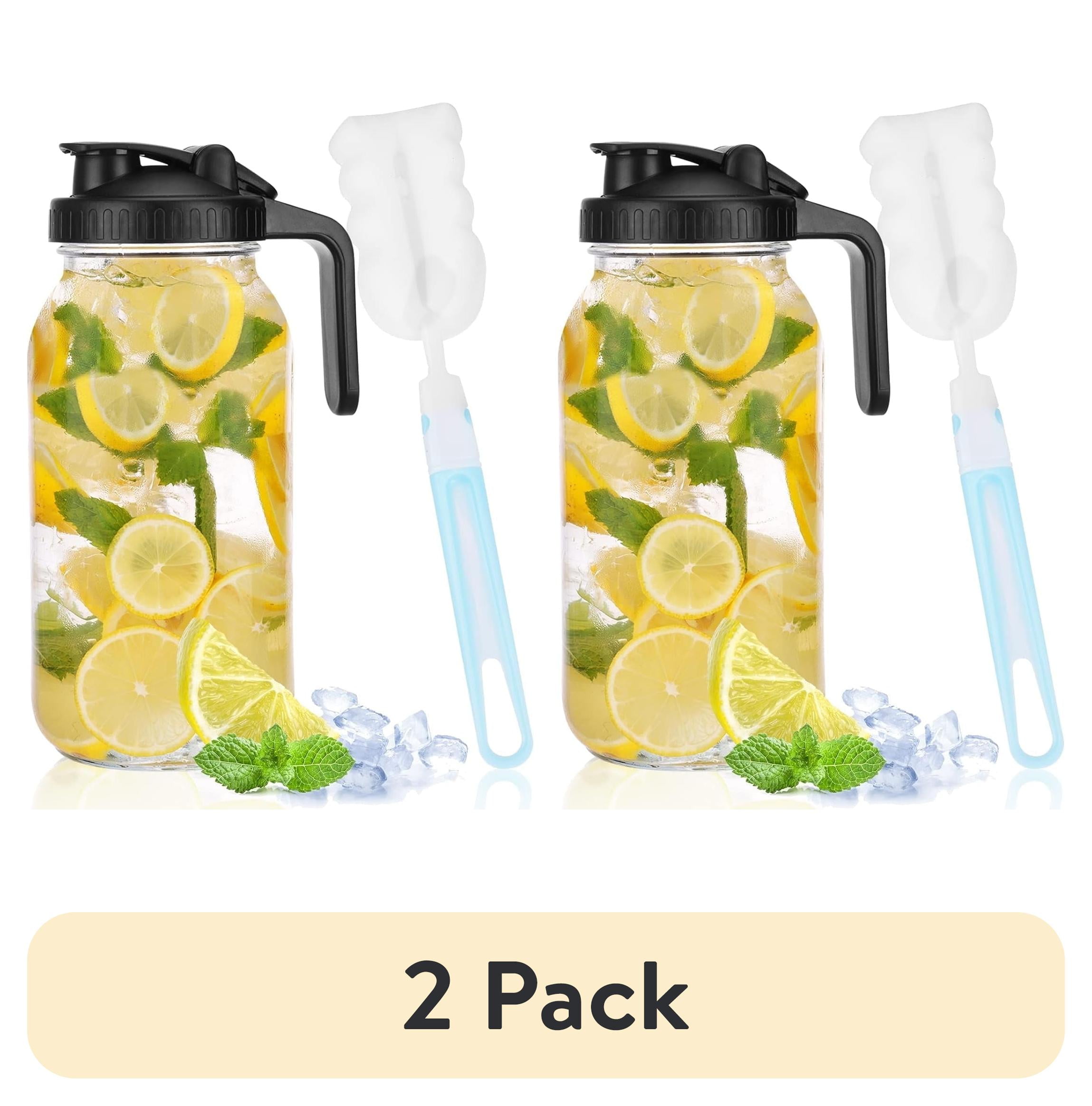 (2 pack) 64oz Glass Pitcher with Lid, 2 Quart Heavy Duty Glass Pitcher ...