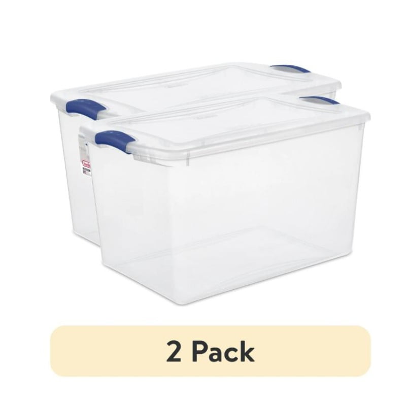 (2 pack) 66 Qt. Latch Box Plastic, Stadium Blue Organiser Containers ...