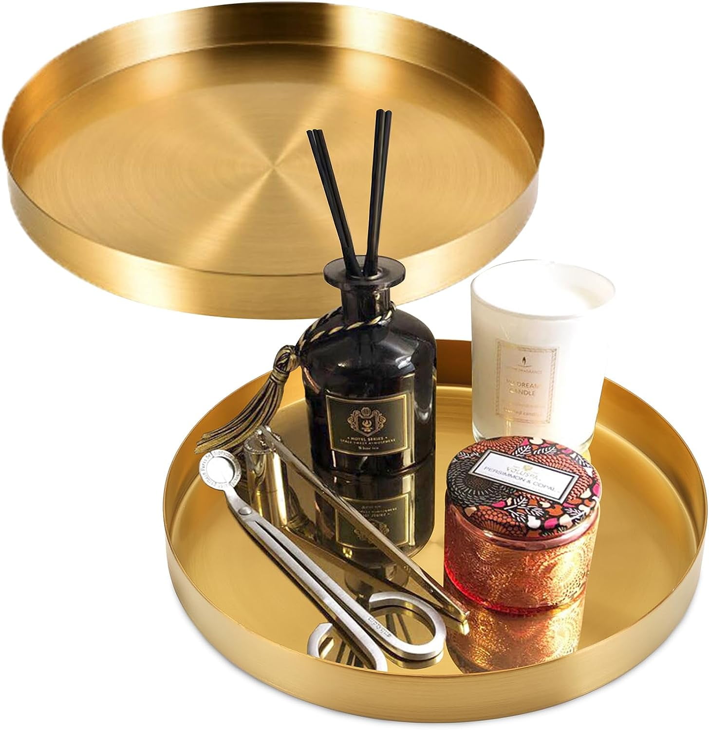 **2 pack 8 inch round gold tray, decorative small round vanity tray ...