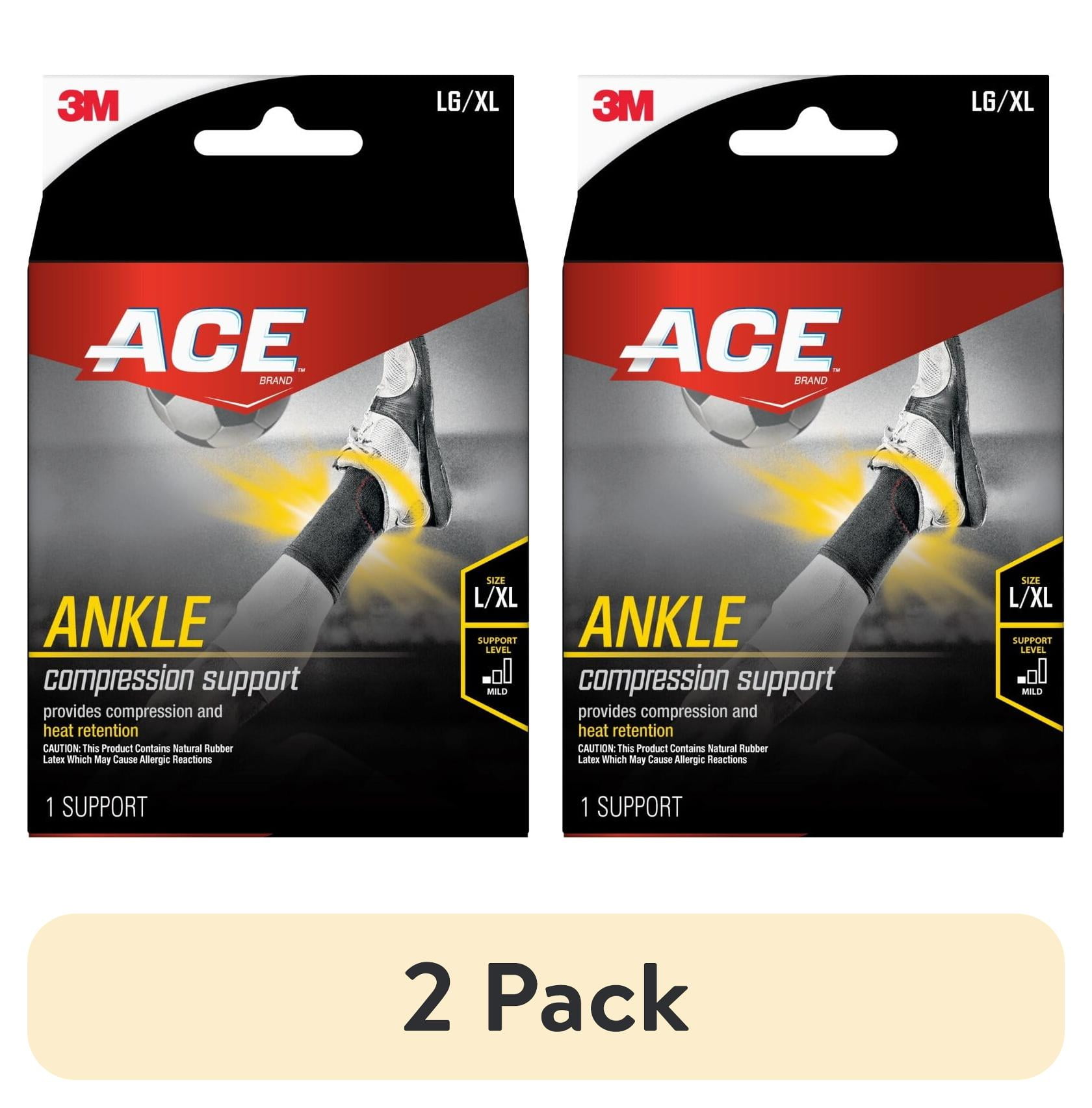 (2 pack) ACE Brand Compression Ankle Support, L/XL, Black, 1 Support ...