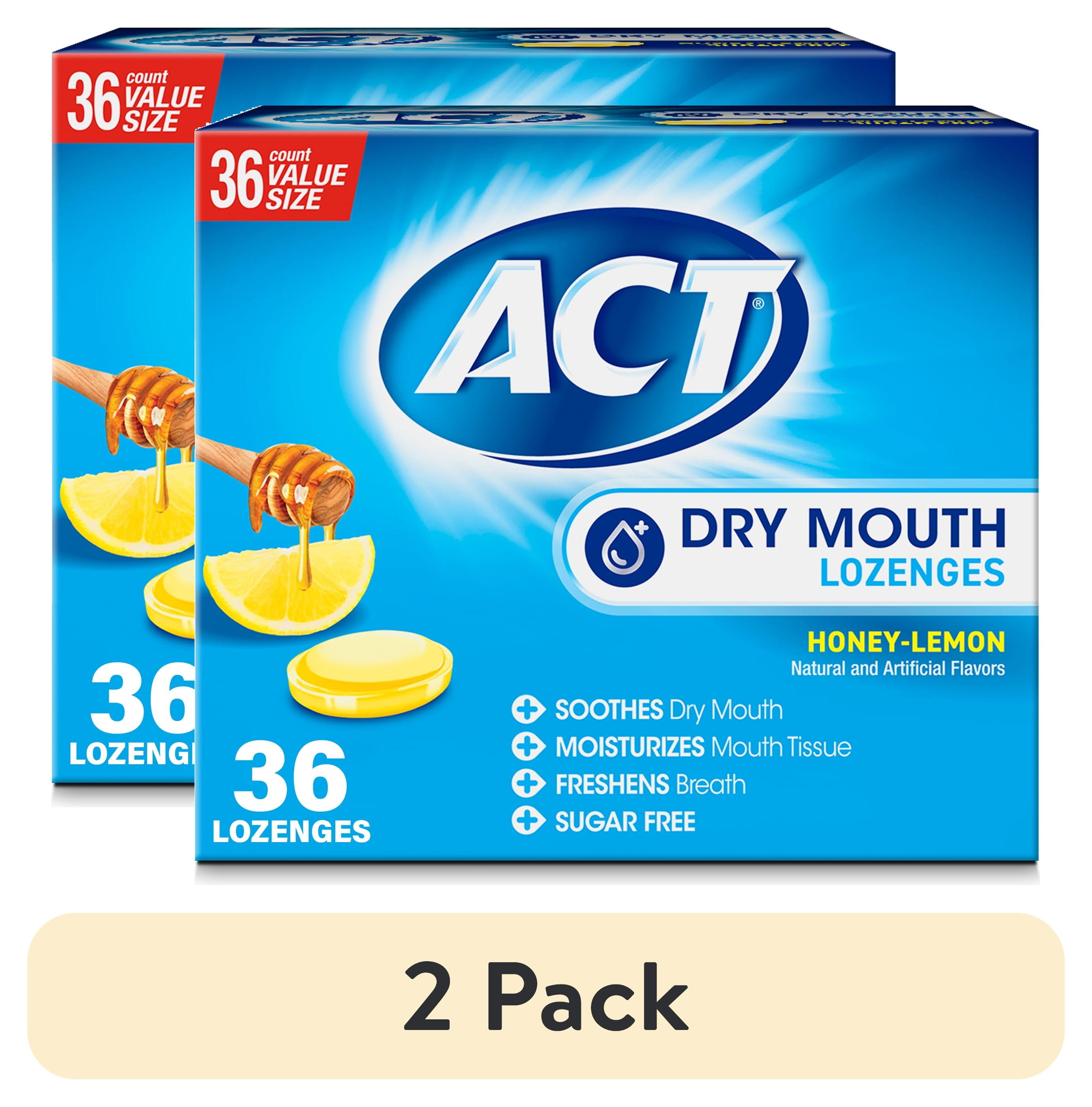 (2 pack) ACT Dry Mouth Moisturizing Lozenges With Xylitol, Honey-Lemon ...