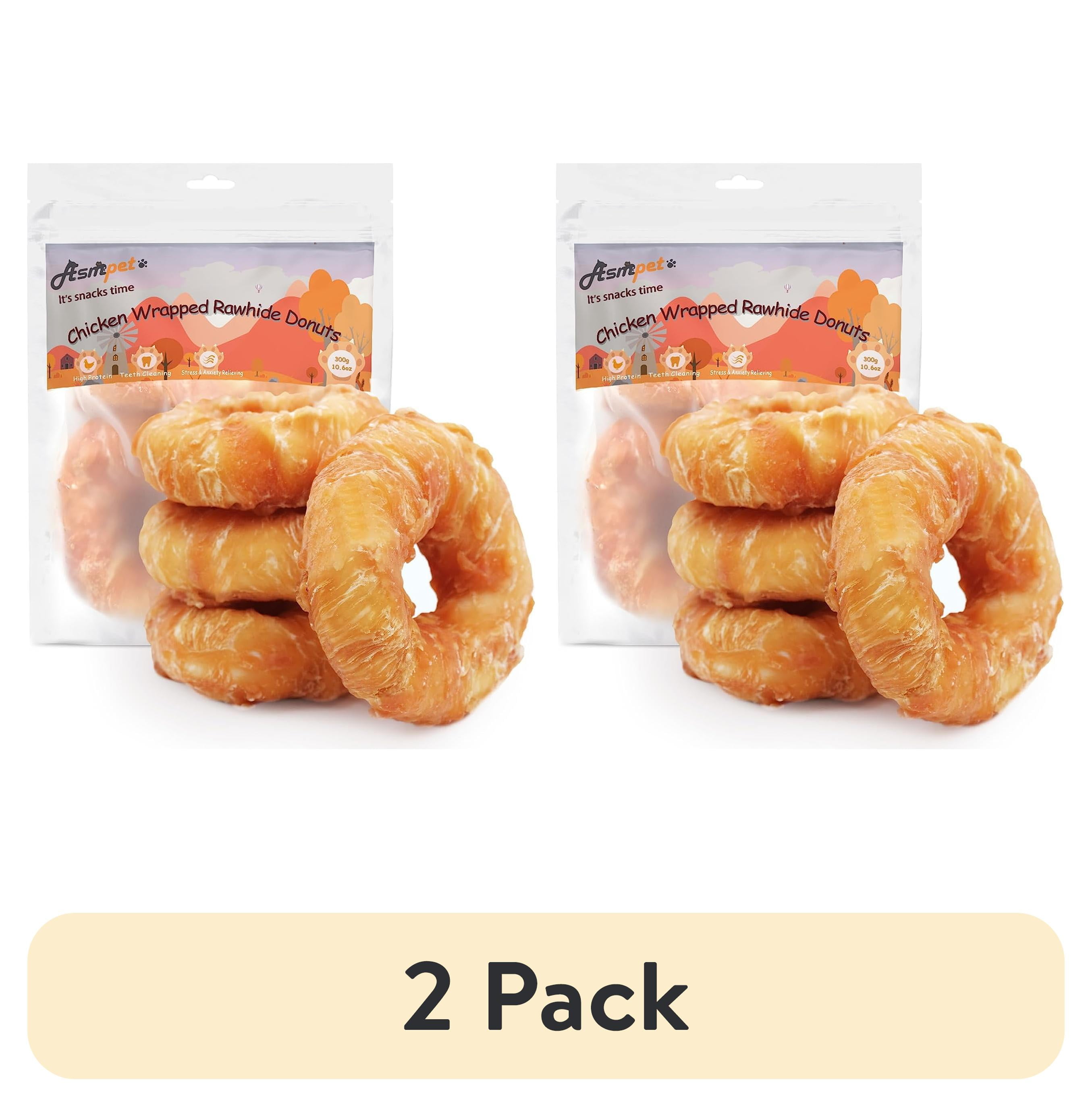 (2 pack) ASMPET Chicken Wrapped Rawhide Donut Dog Treats, 4ps Long ...