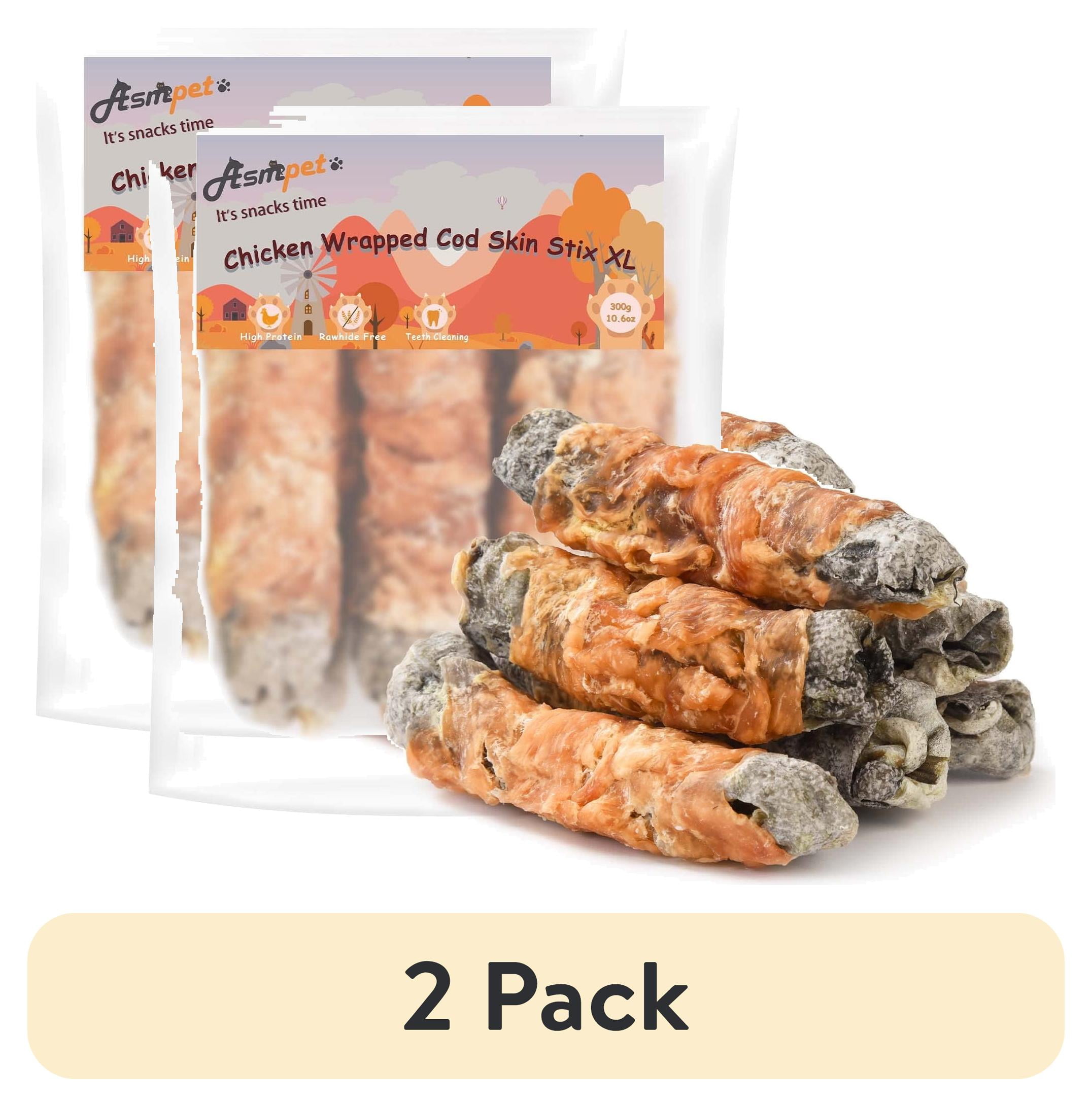 (2 pack) ASMPET Rawhide Free Dog Treats, Chicken Wrapped Cod Fish Skin ...