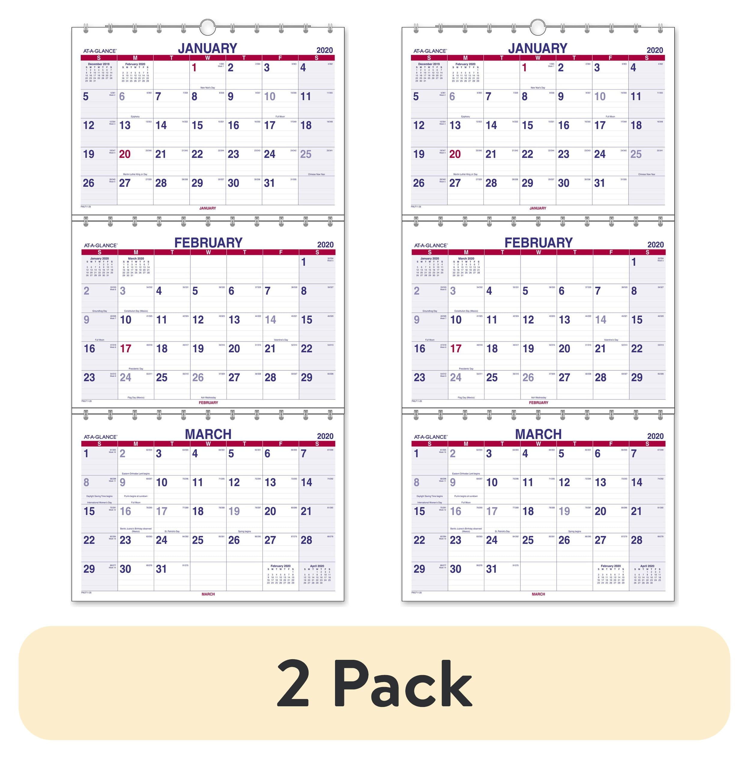 (2 pack) AT-A-GLANCE Look Forward 3-Month Wall Calendar - Wall ...