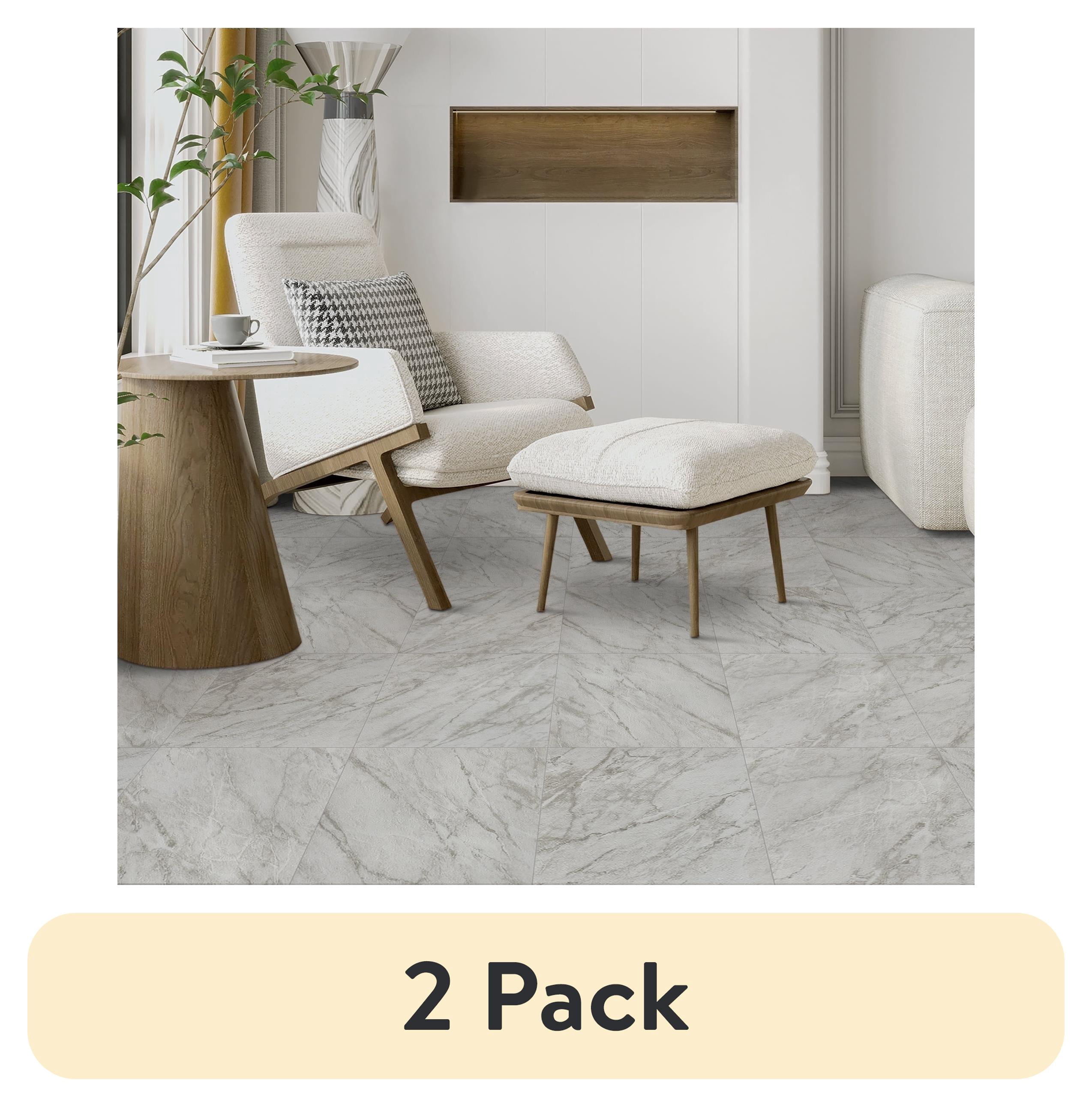 (2 pack) Abyssaly 12 inch x 12 inch (10 pcs) White Gray Marble Peel and ...