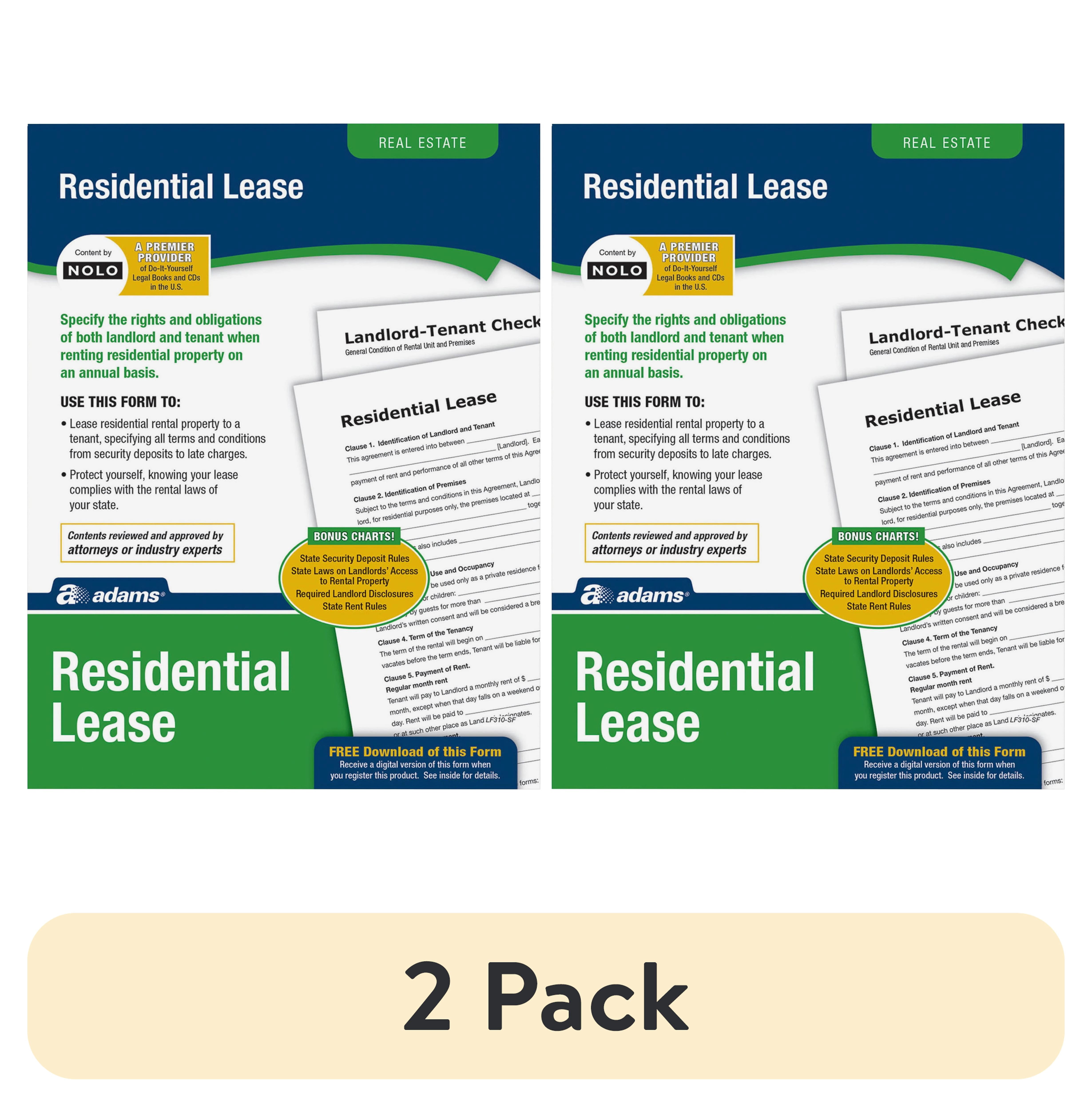 (2 pack) Adams Residential Lease Forms Legal Reference - 1 - Walmart.com