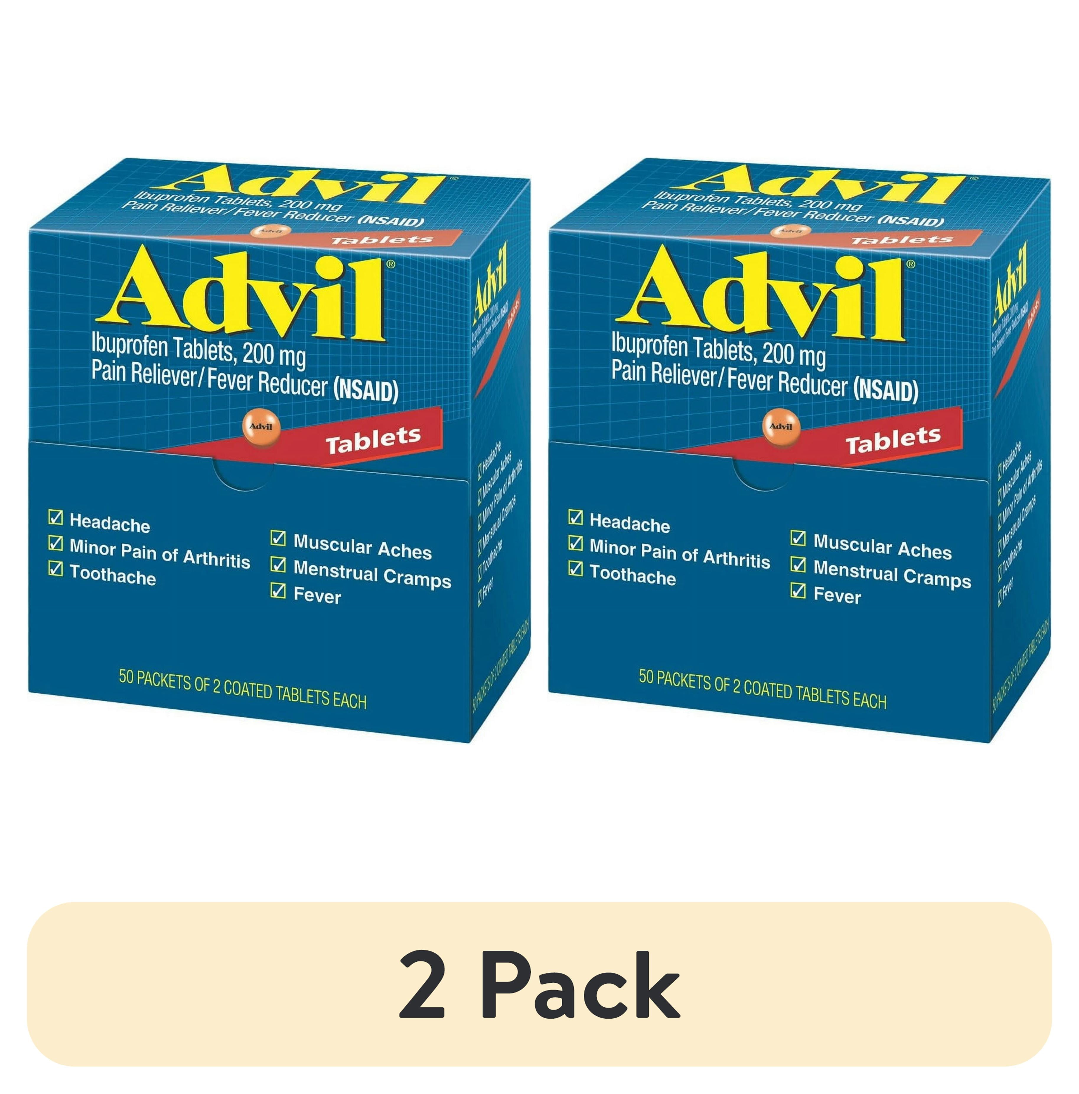 (2 pack) Advil Ibuprofen, 200mg, 50 Packets of 2 Coated Tablets ...