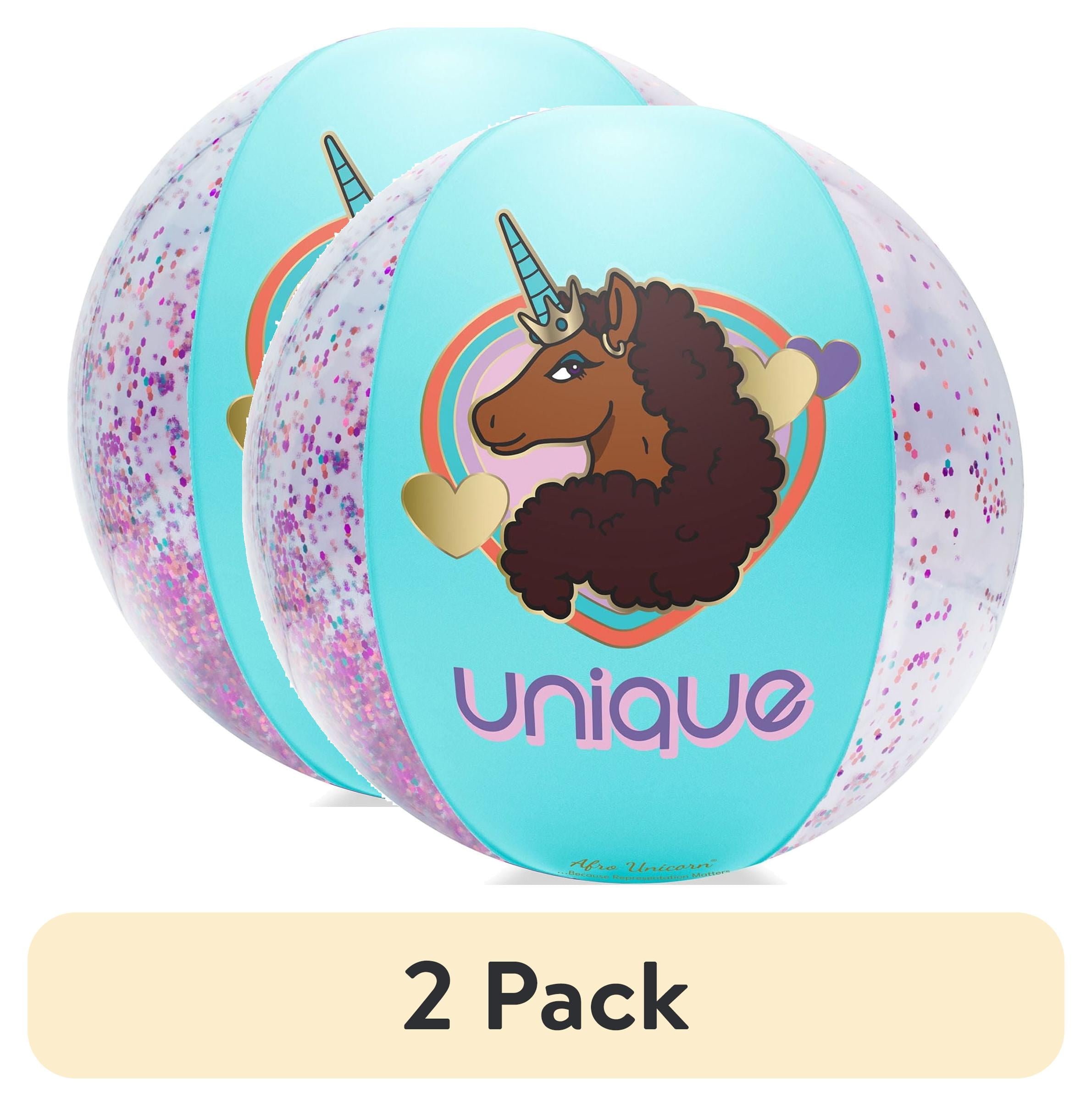 (2 pack) Afro Unicorn Glitter Inflatable Beach Ball - Unique, Magical ...
