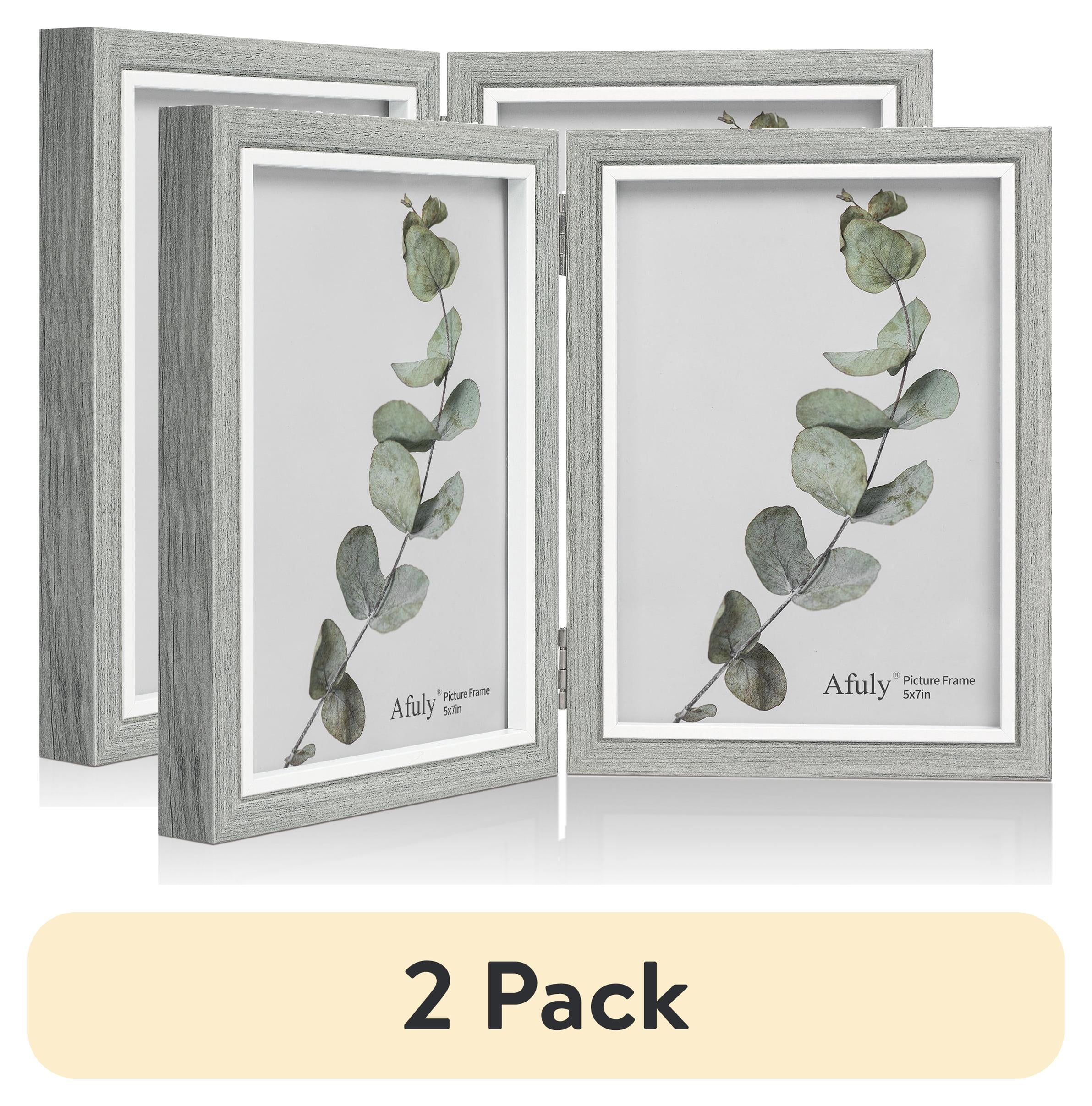 (2 pack) Afuly 5x7 Picture Frame Gray White Double Wooden Hinged Photo ...