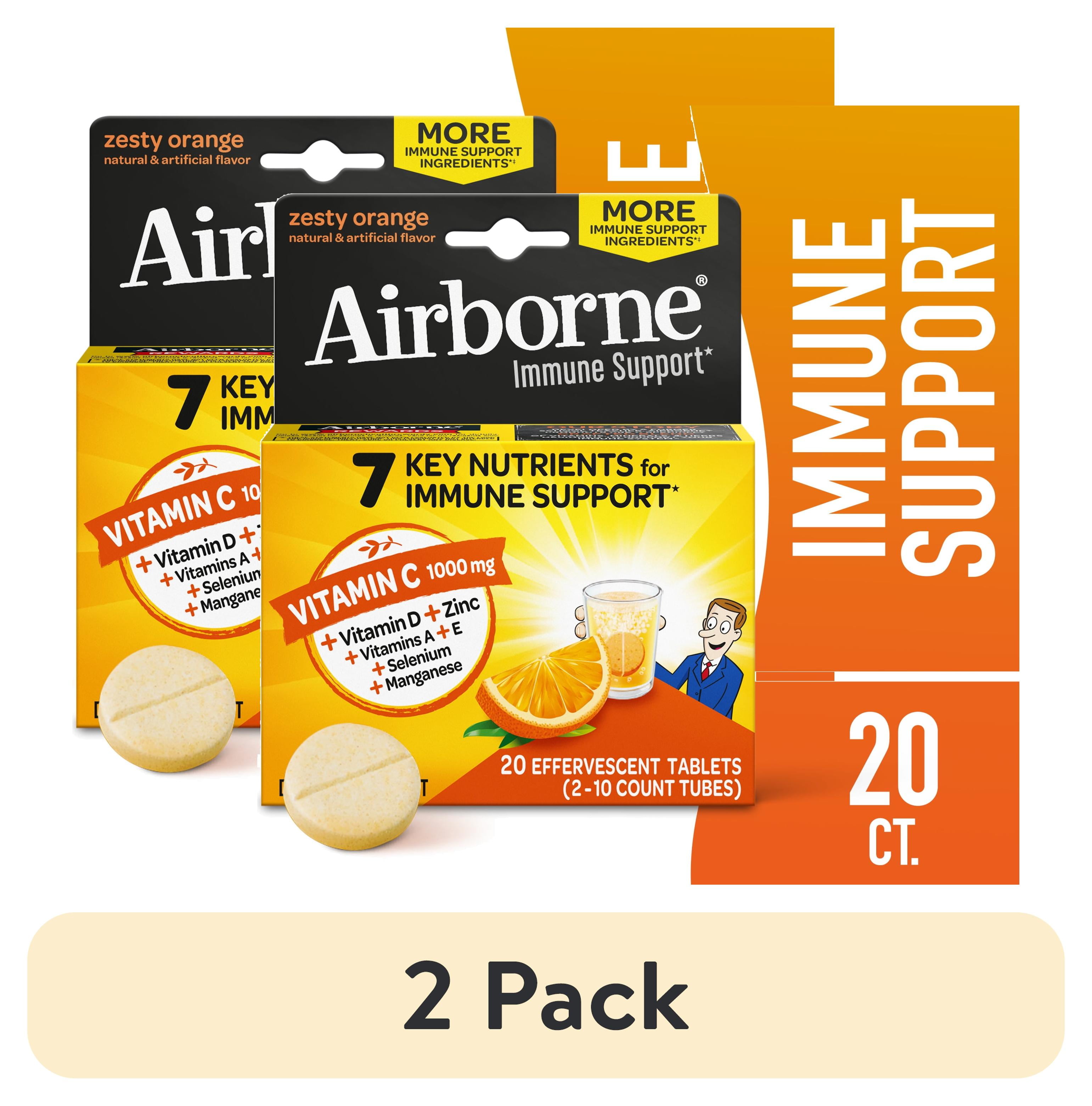 (2 pack) Airborne 1000mg Vitamin C Immune Support Effervescent Tablets ...