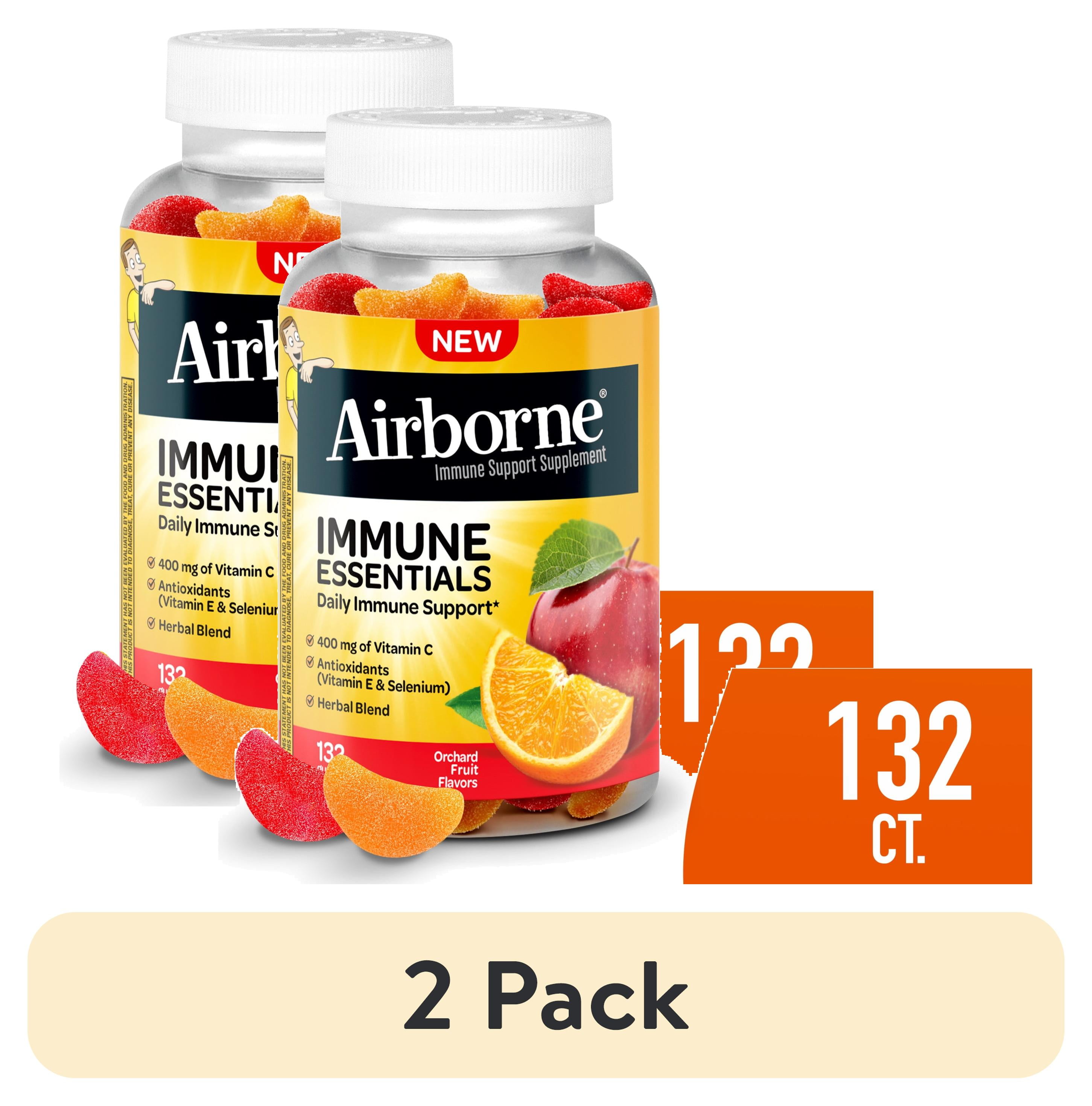 (2 pack) Airborne Immune Essentials Vitamin C Gummies, Multivitamin Supplement, Assorted Fruit ...