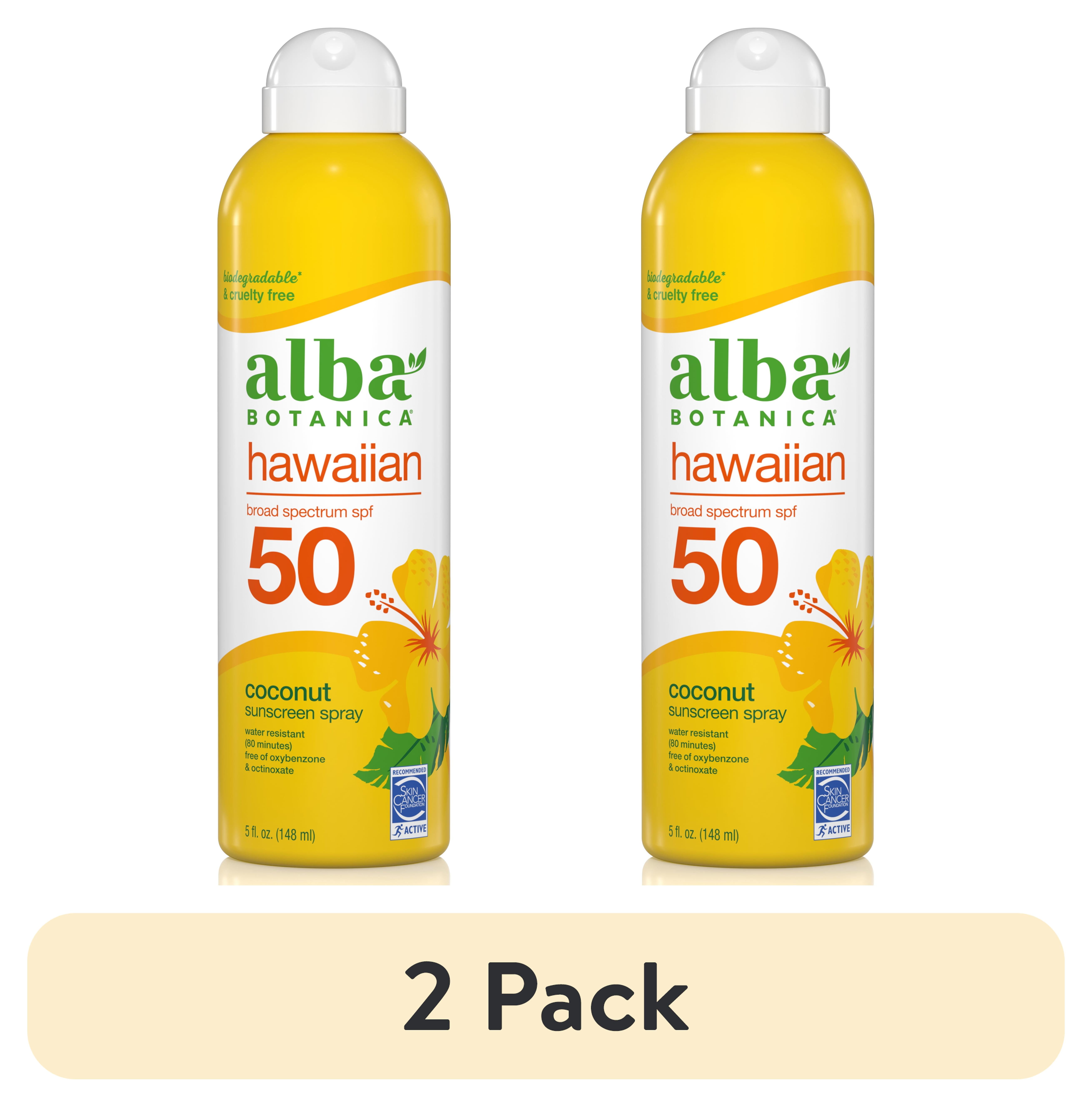 (2 pack) Alba Botanica Hawaiian Sunscreen Spray SPF 50, Coconut, 5 fl ...