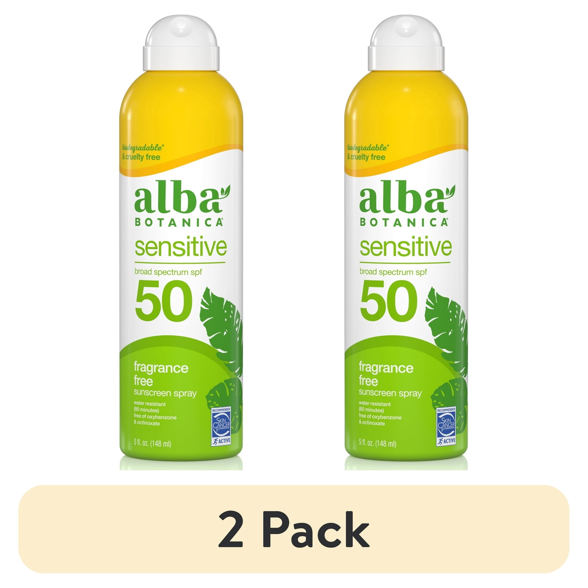(2 pack) Alba Botanica Sensitive Sunscreen Spray SPF 50, Fragrance Free ...