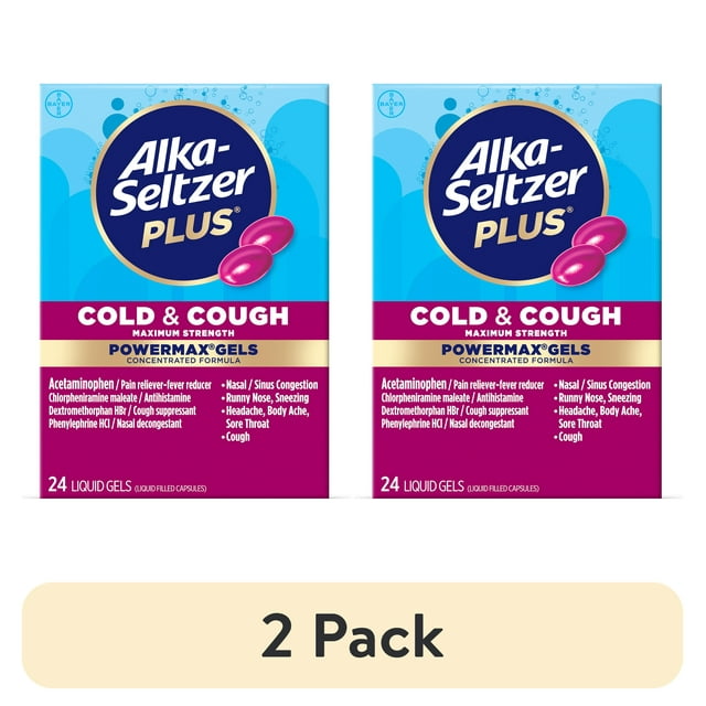 (2 pack) Alka-Seltzer Plus Powermax Cold & Cough Medicine, Liquid Gels ...