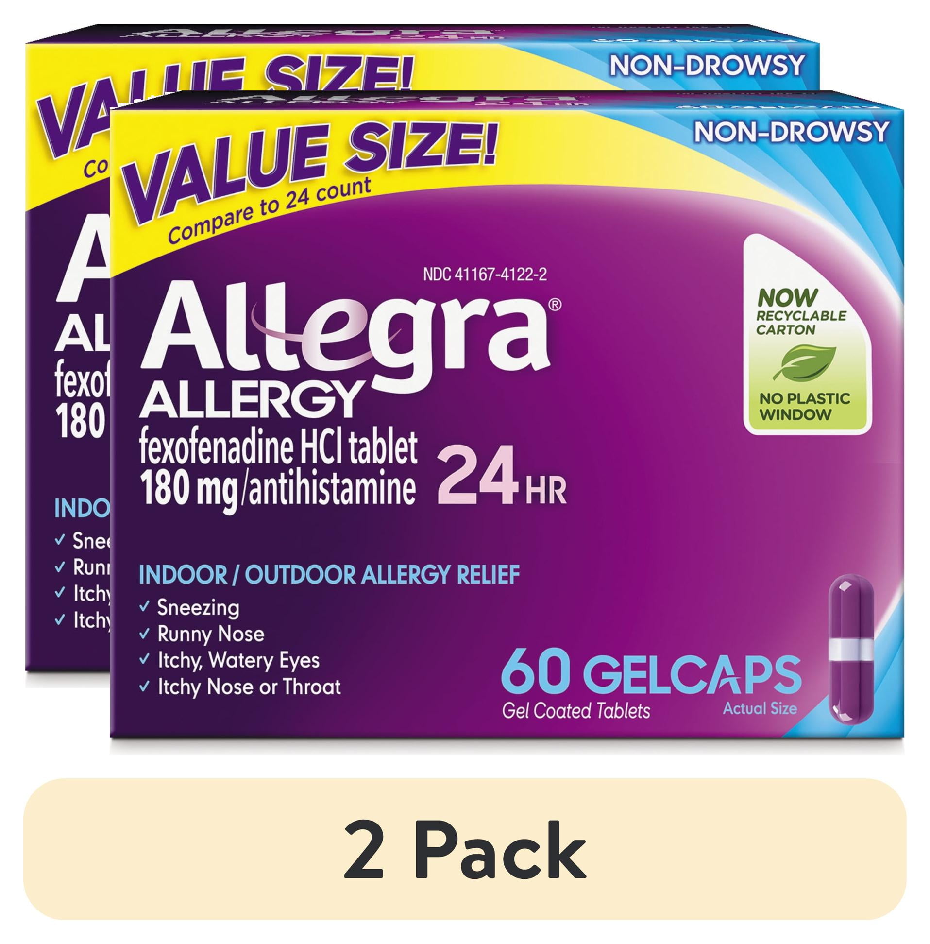 (2 pack) Allegra Adult 24-Hour Allergy Relief Gelcaps, Non-Drowsy ...