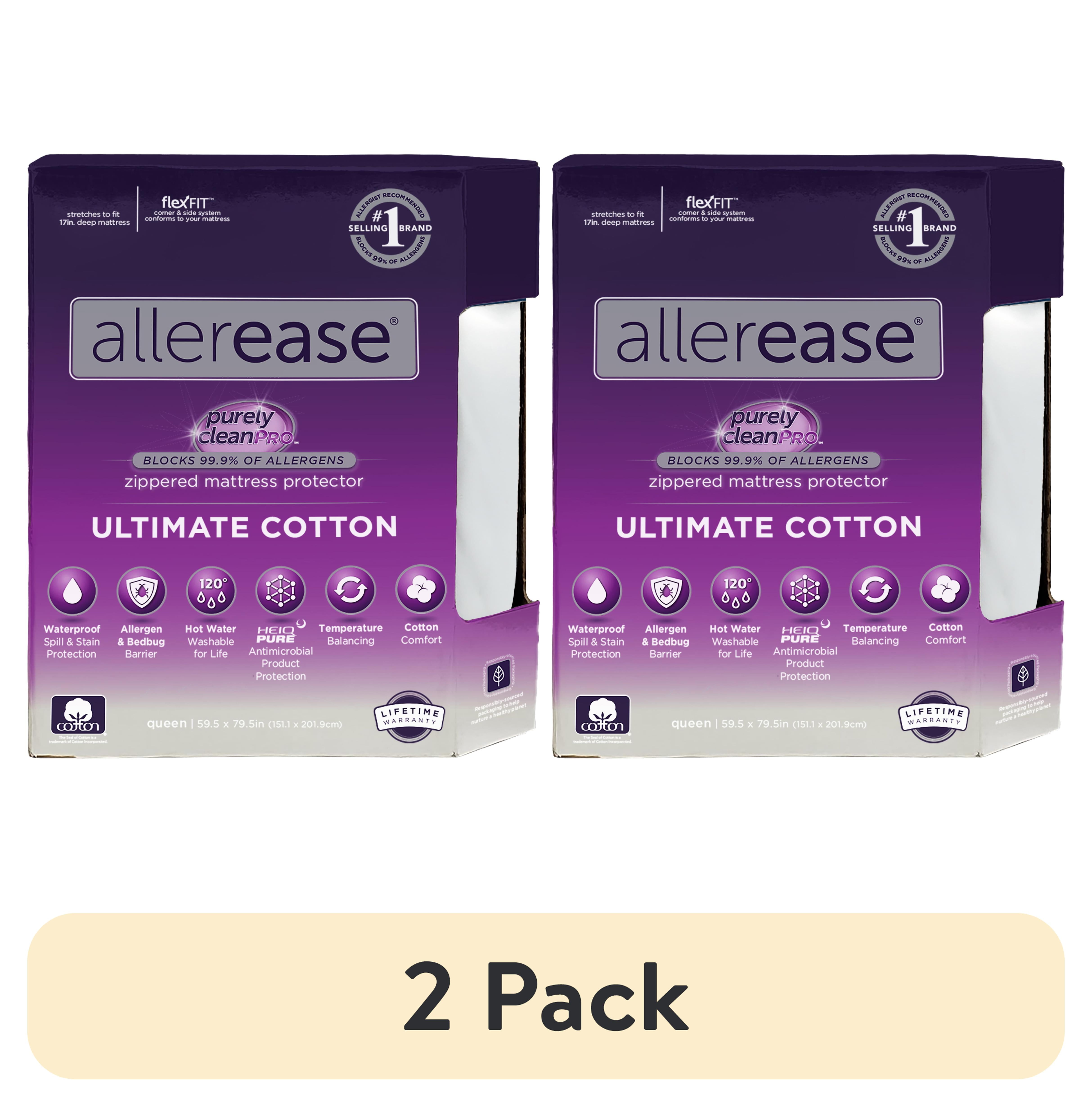 (2 pack) AllerEase Ultimate Cotton Mattress Cover Protector TwinXL, White- Zippered, Waterproof ...