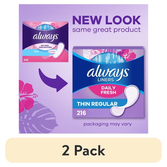 (2 pack) Always Daily Fresh Thin Panty Liners, Regular Absorbency ...