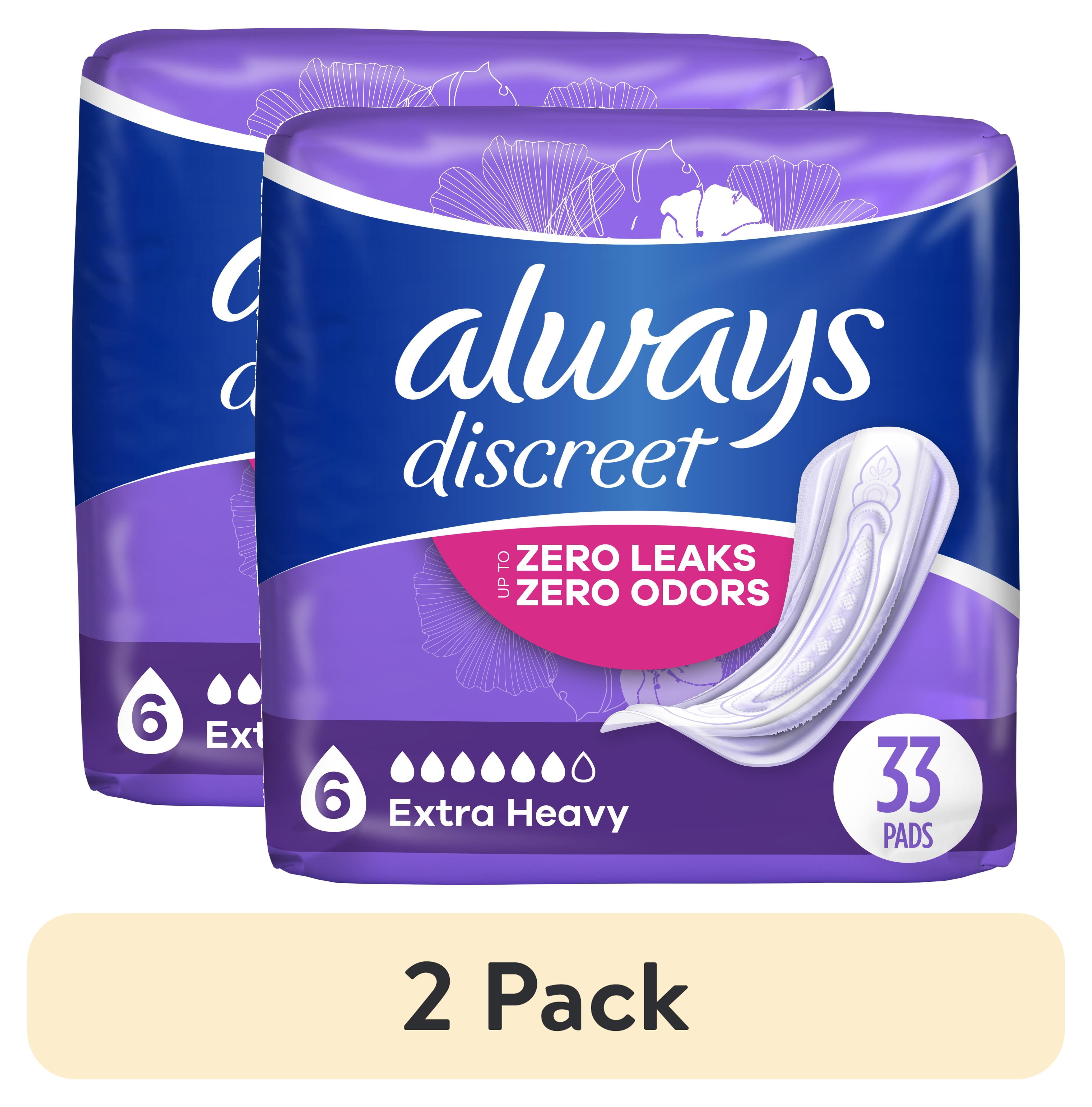 (2 pack) Always Discreet Incontinence Pads, Extra Heavy Absorbency, Regular, 33 Count - Walmart.com