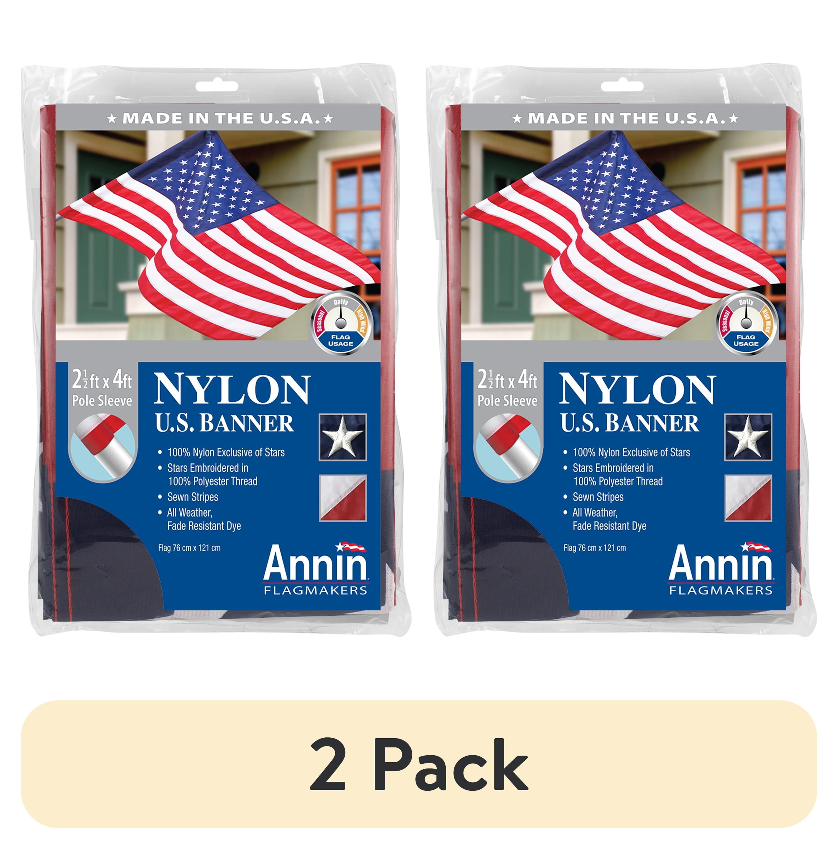 (2 pack) American Nylon Banner Style Sleeve Flag by Annin, 30" x 48 ...