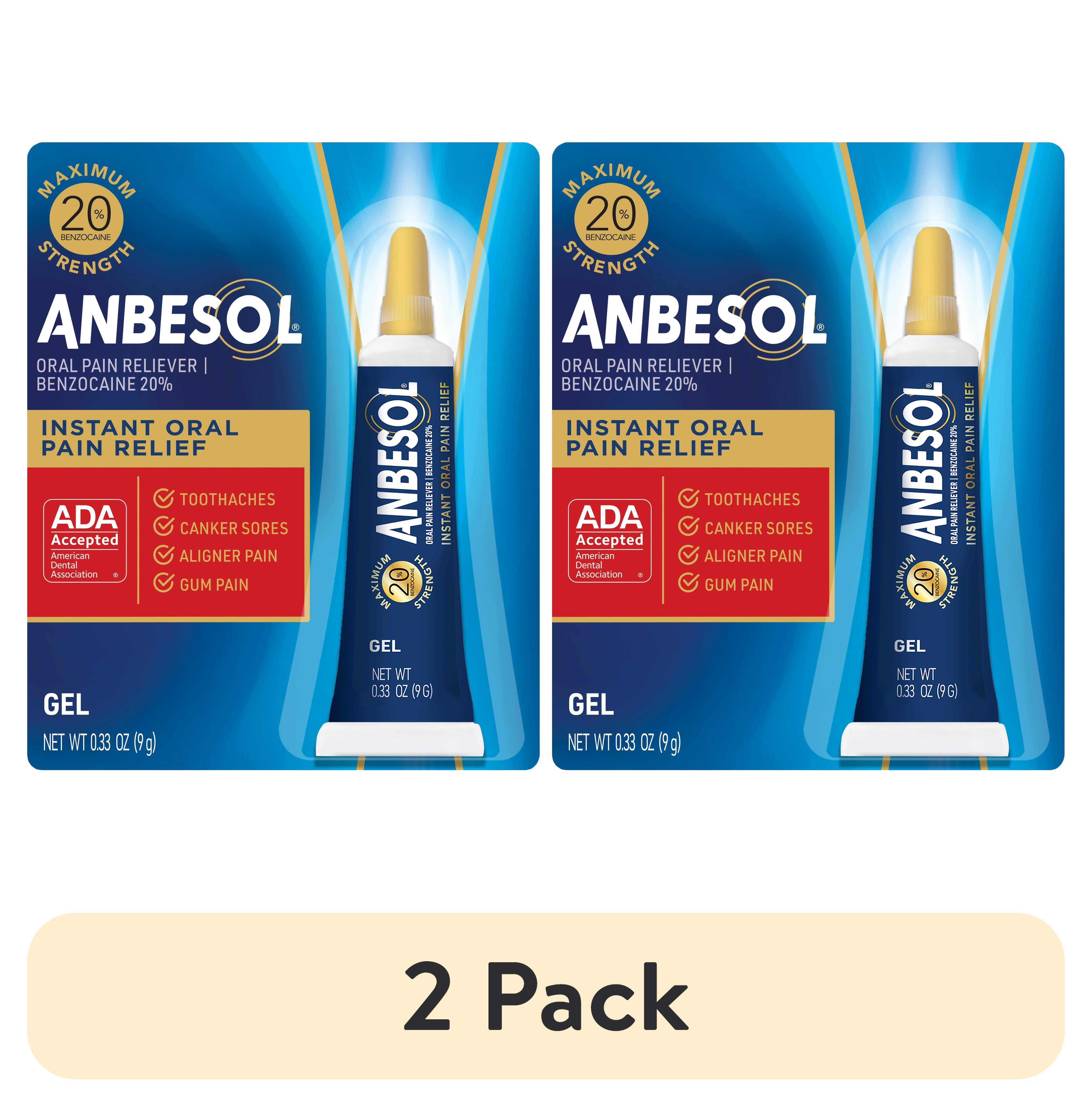 (2 pack) Anbesol Gel Maximum Strength, Instant Oral Pain Relief, 0.33 ...