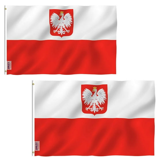 (2 pack) Anley 3x5 Feet Poland State Ensign Flag - Polish Eagle Flags ...