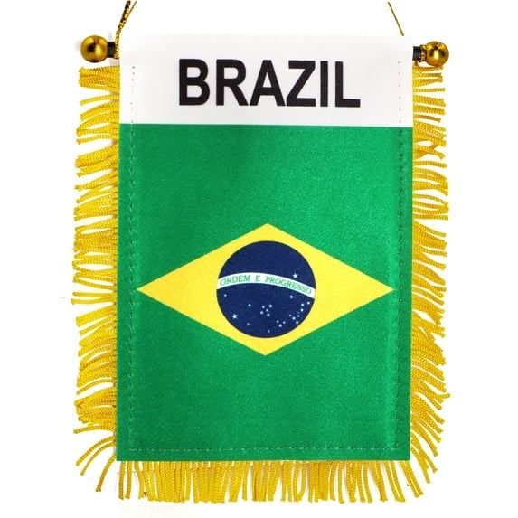 (2 pack) Anley 4 x 6 inch Brazil Fringy Window Hanging Flag Brazil Flag ...