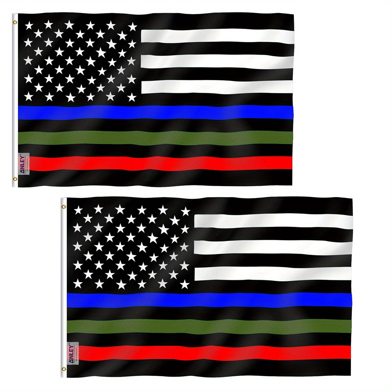 (2 pack) Anley Fly Breeze 3x5 Ft Thin Blue Red and Green Line USA Flag ...