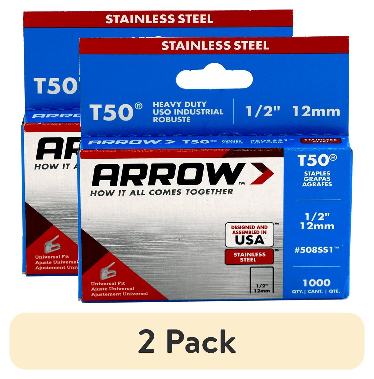 (2 pack) Arrow T50 Stainless Steel 1/2" Staples - 1000 Count, Heavy ...