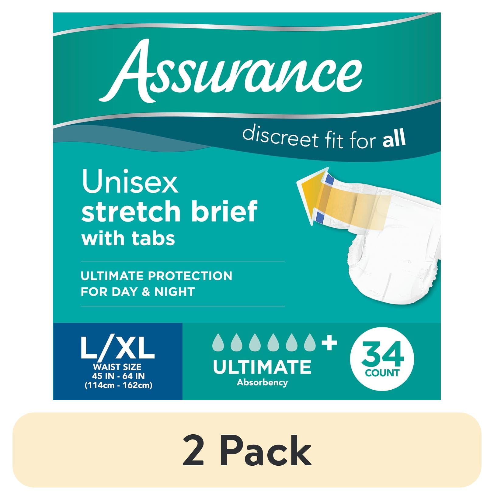 (2 pack) Assurance Unisex Stretch Briefs with Tabs, L/XL, 34 Count ...