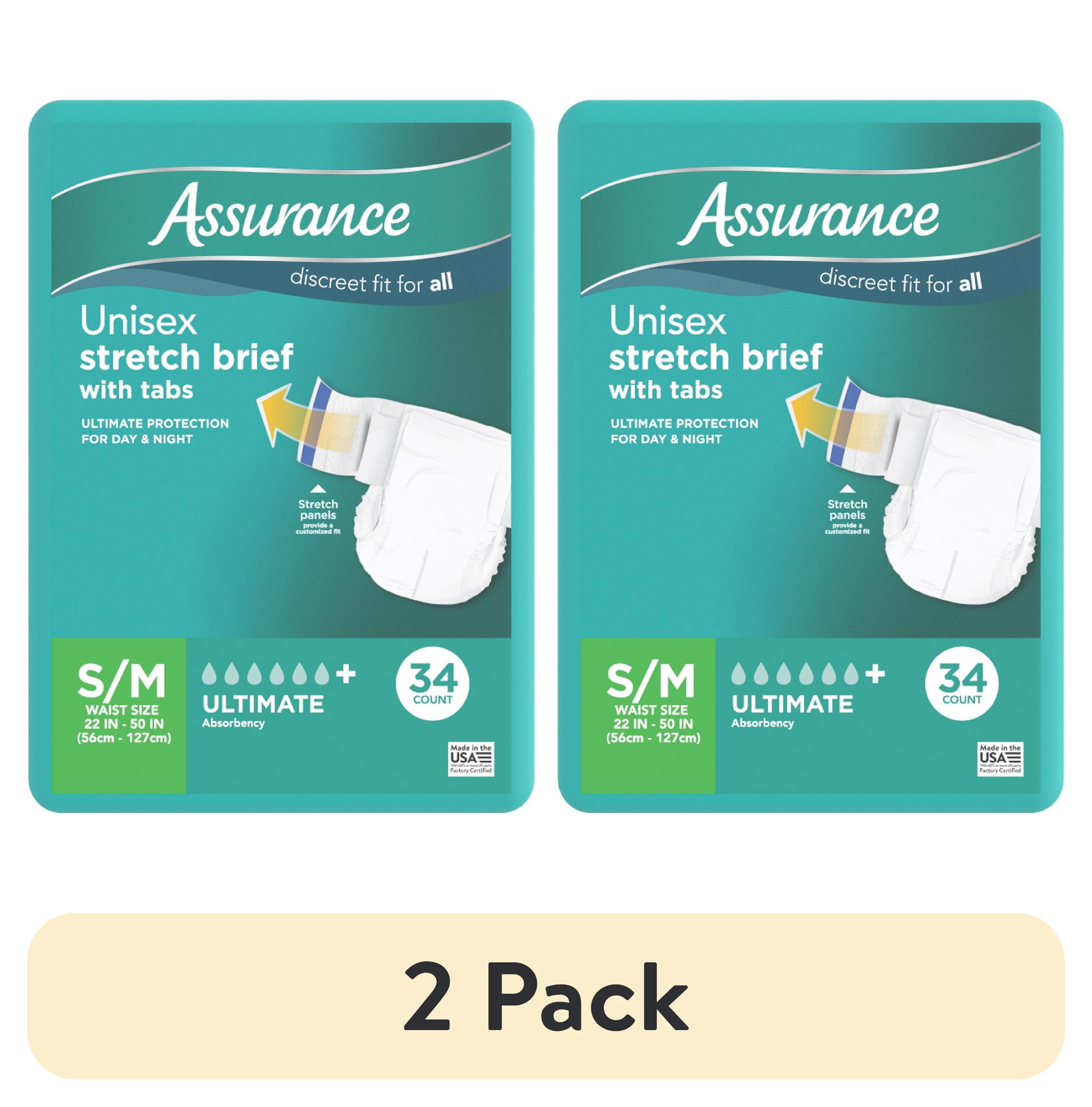 (2 pack) Assurance Unisex Stretch Briefs with Tabs, S/M, 34 Count ...