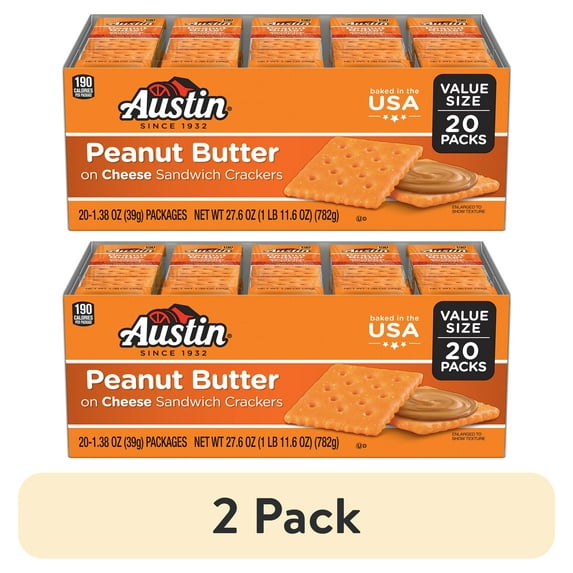 (2 pack) Austin Peanut Butter on Cheese Sandwich Crackers, Single Serve ...
