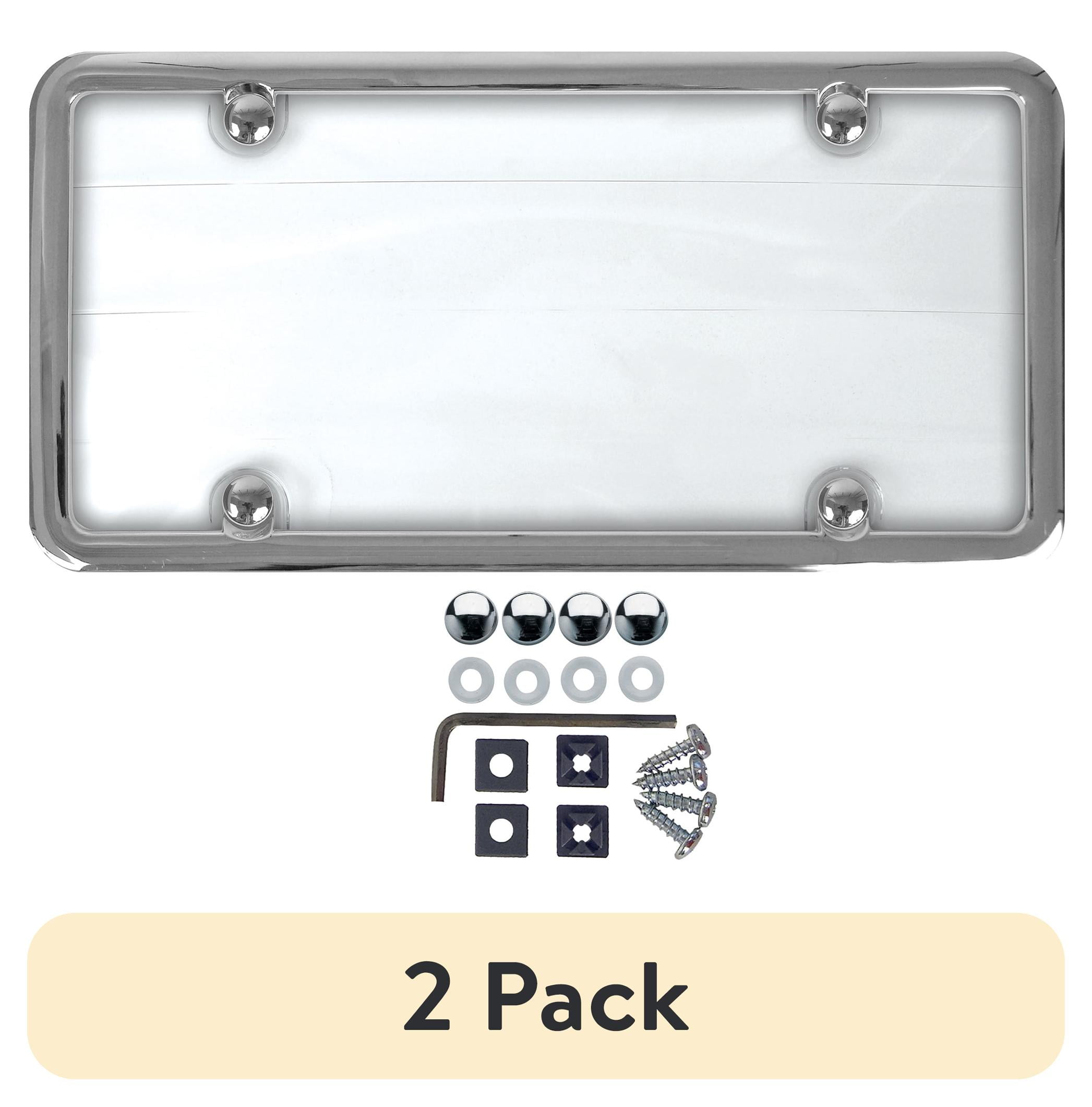 (2 pack) Auto Drive Chrome Anti-Theft License Plate Cover and Frame ...