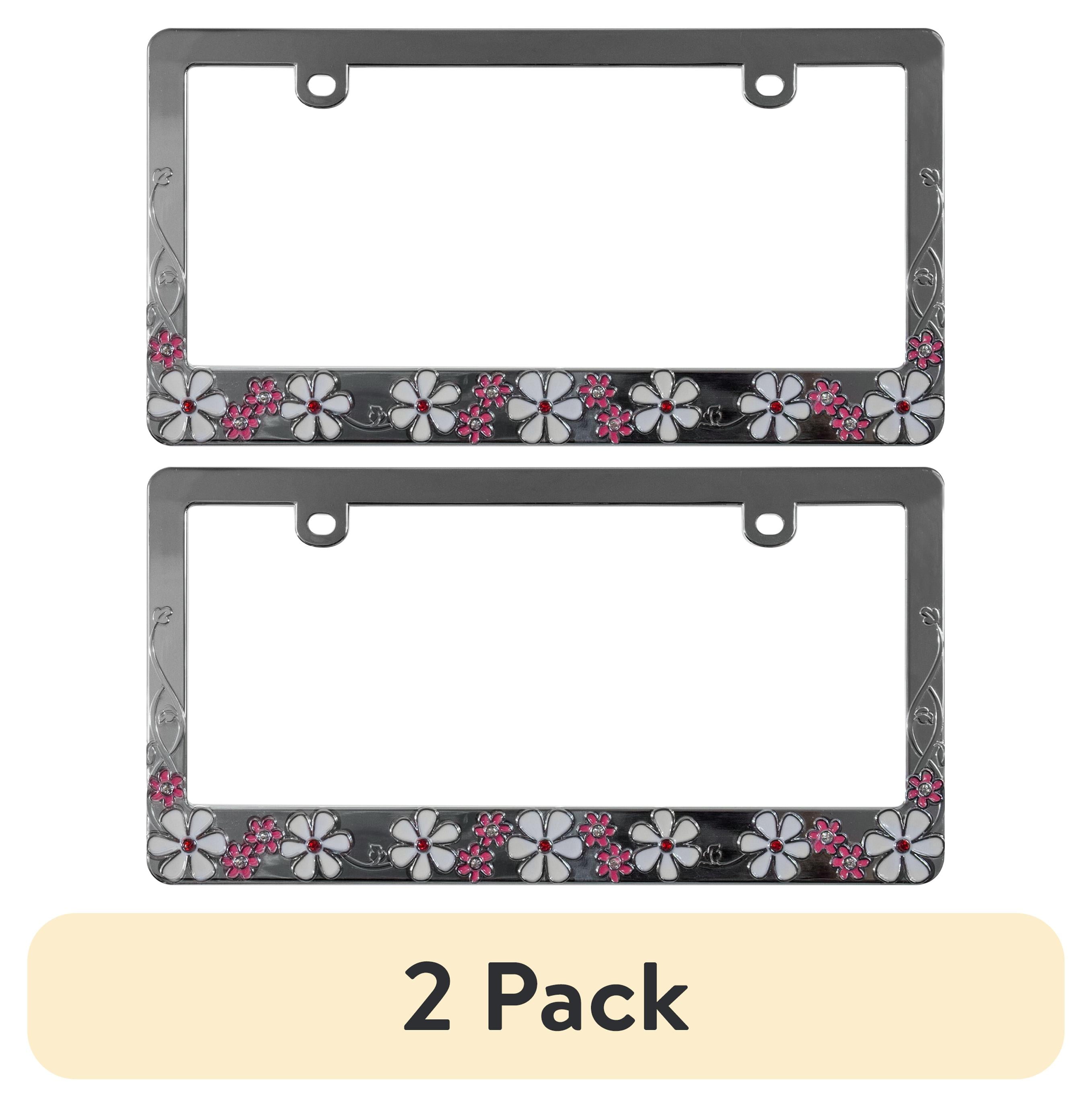 (2 pack) Auto Drive Universal License Plate Frame - Bling Flowers ...
