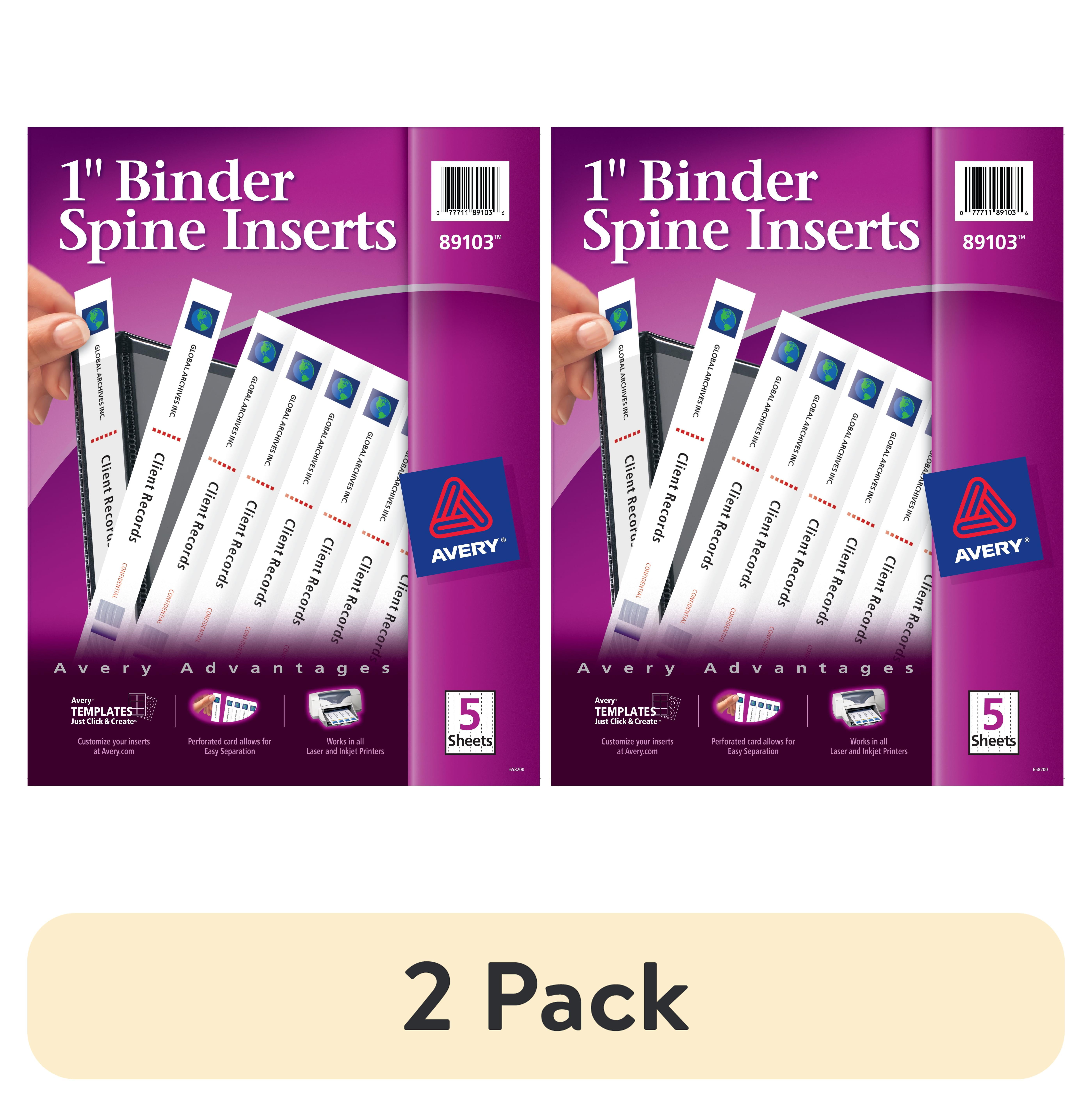 (2 pack) Avery 1" Binder Spine Inserts, 40 Inserts (89103) - Walmart.com