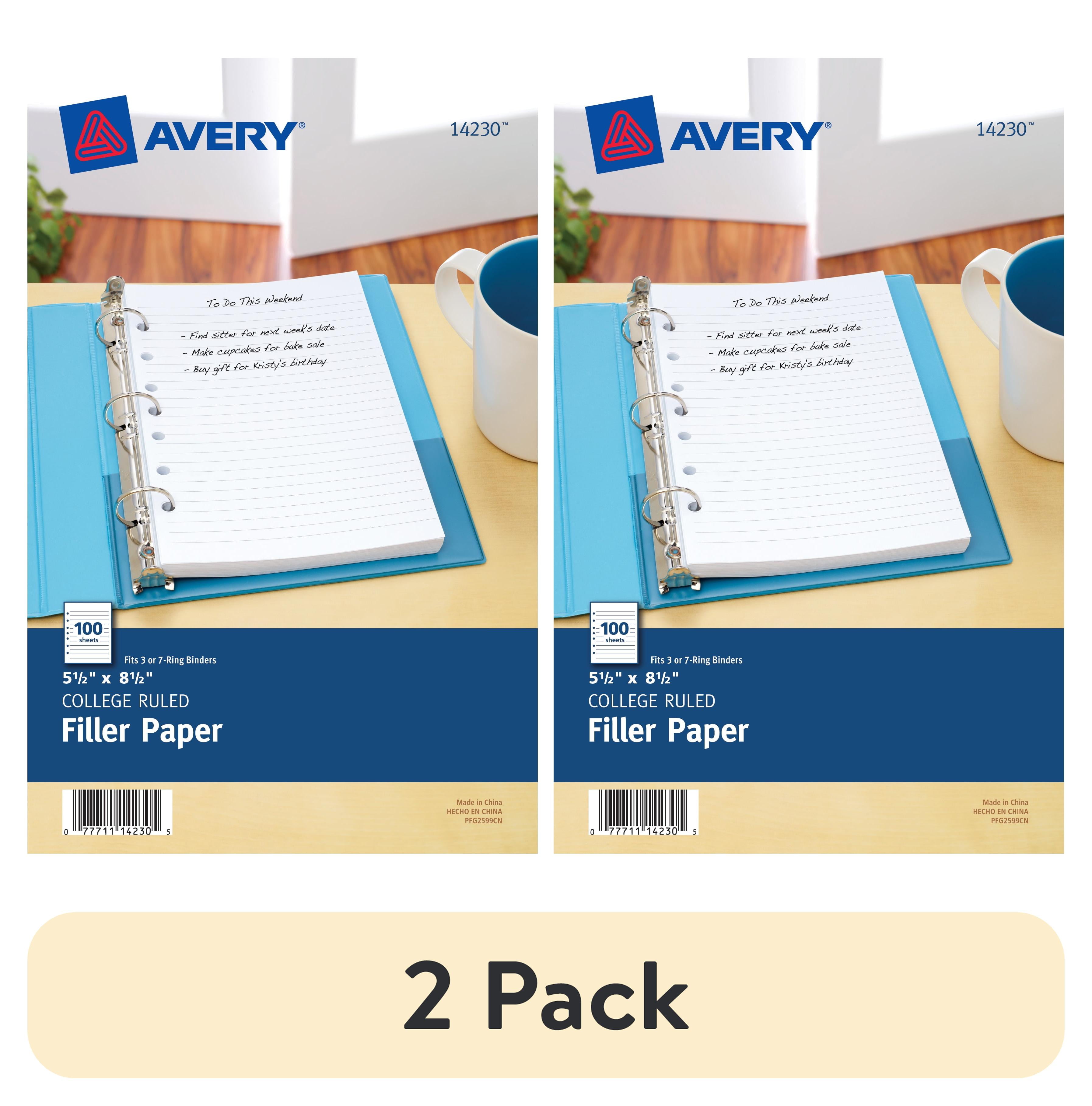 (2 pack) Avery 5-1/2" x 8-1/2" Mini Binder Filler Paper, Fits 3-Ring/7 ...