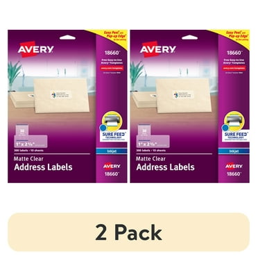 "Avery Matte Clear Address Labels for Laser Printer, Sure Feed, 1"" x 2 ...