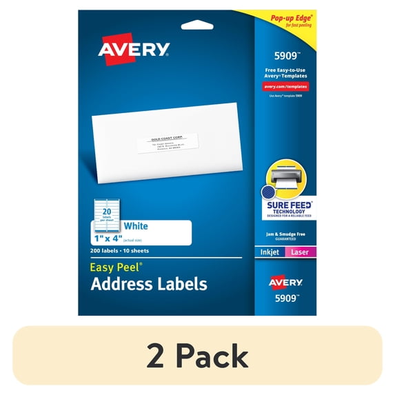 (2 pack) Avery Address Labels, 1" x 4", Paper, Matte White, Laser ...